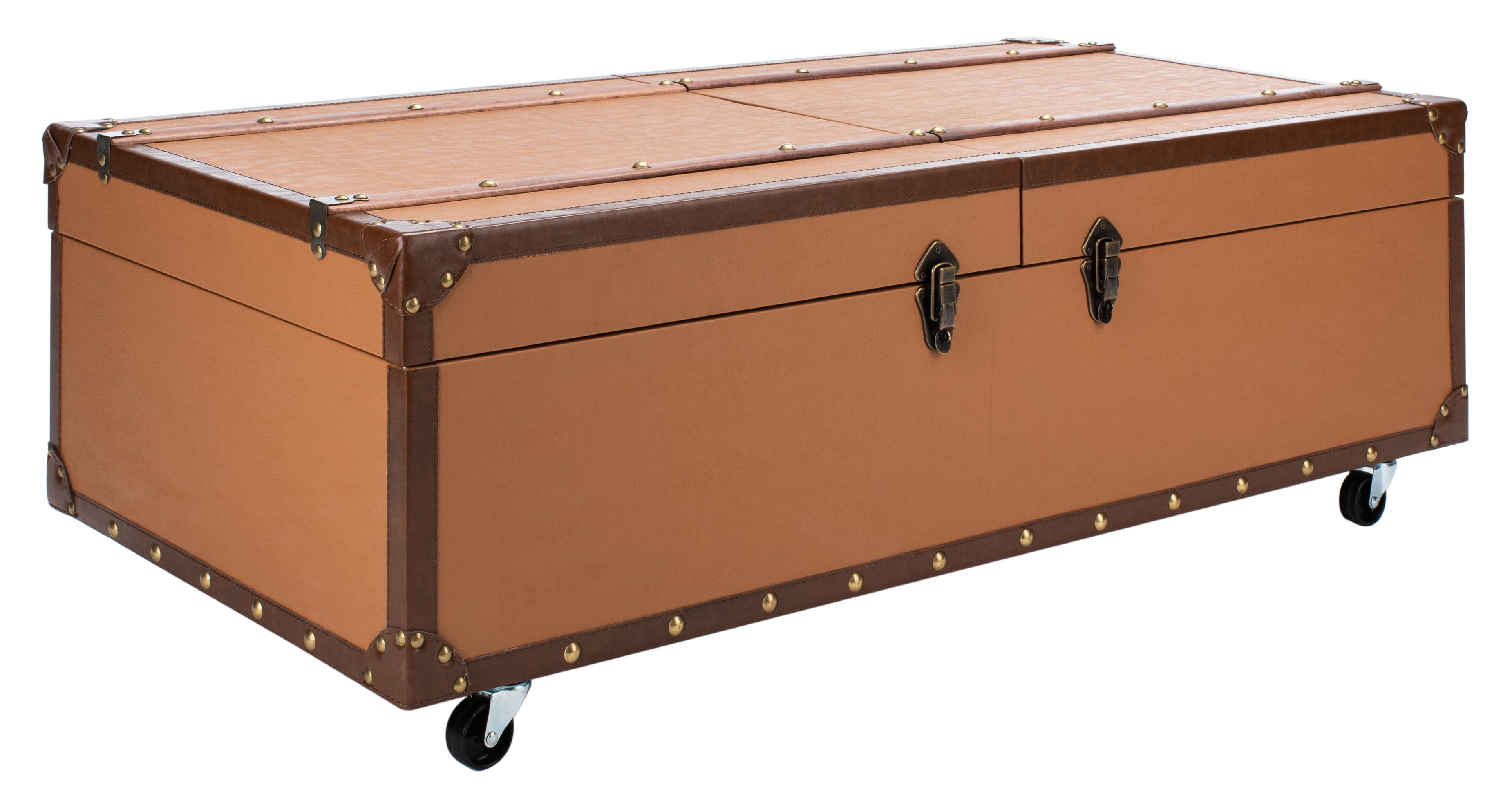 SAFAVIEH Zoe Coffee Table Storage Trunk with Wine Rack, Cognac (47.2 in ...
