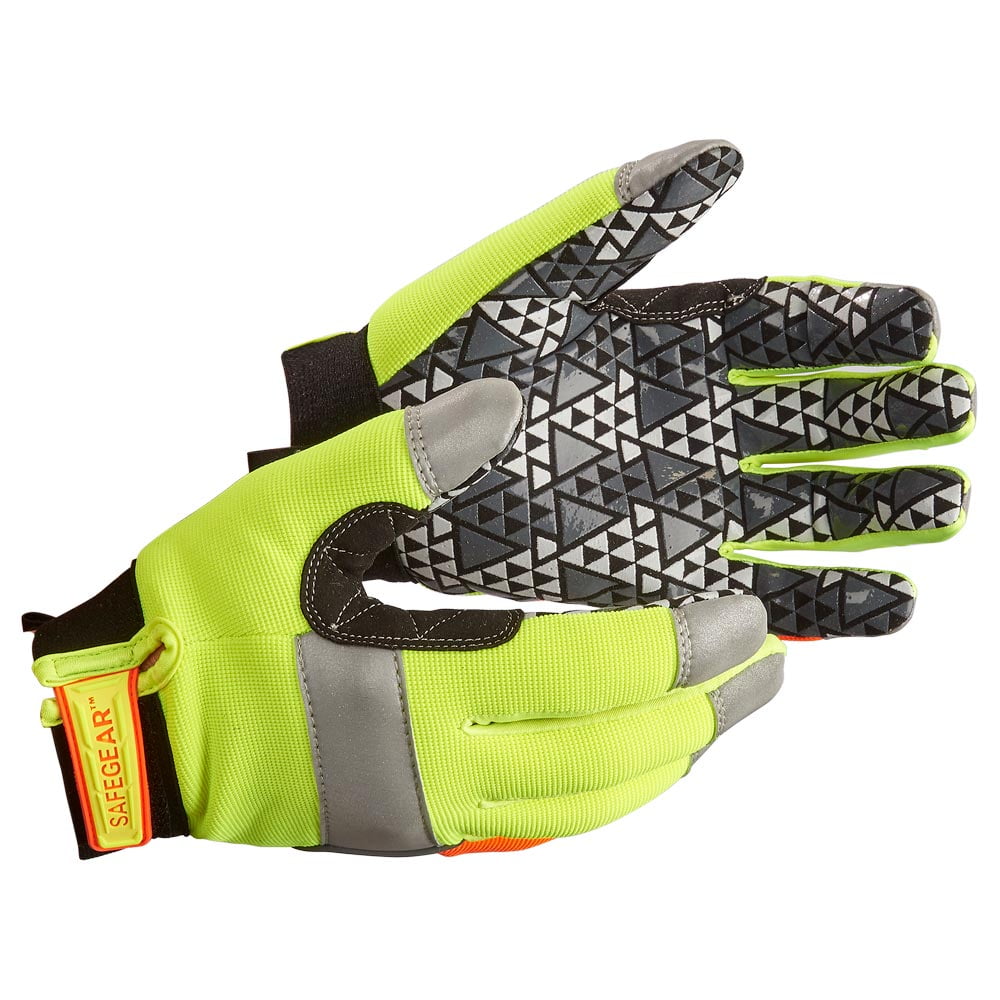 SAFEGEAR Hi-Vis Dexterity Grip Gloves - Size Large, 1 Pair with Hook ...