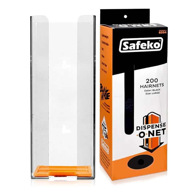 SAFEKO Dispense-O-Net Hairnet Dispenser & Wall Mount | Black Hairnets ...
