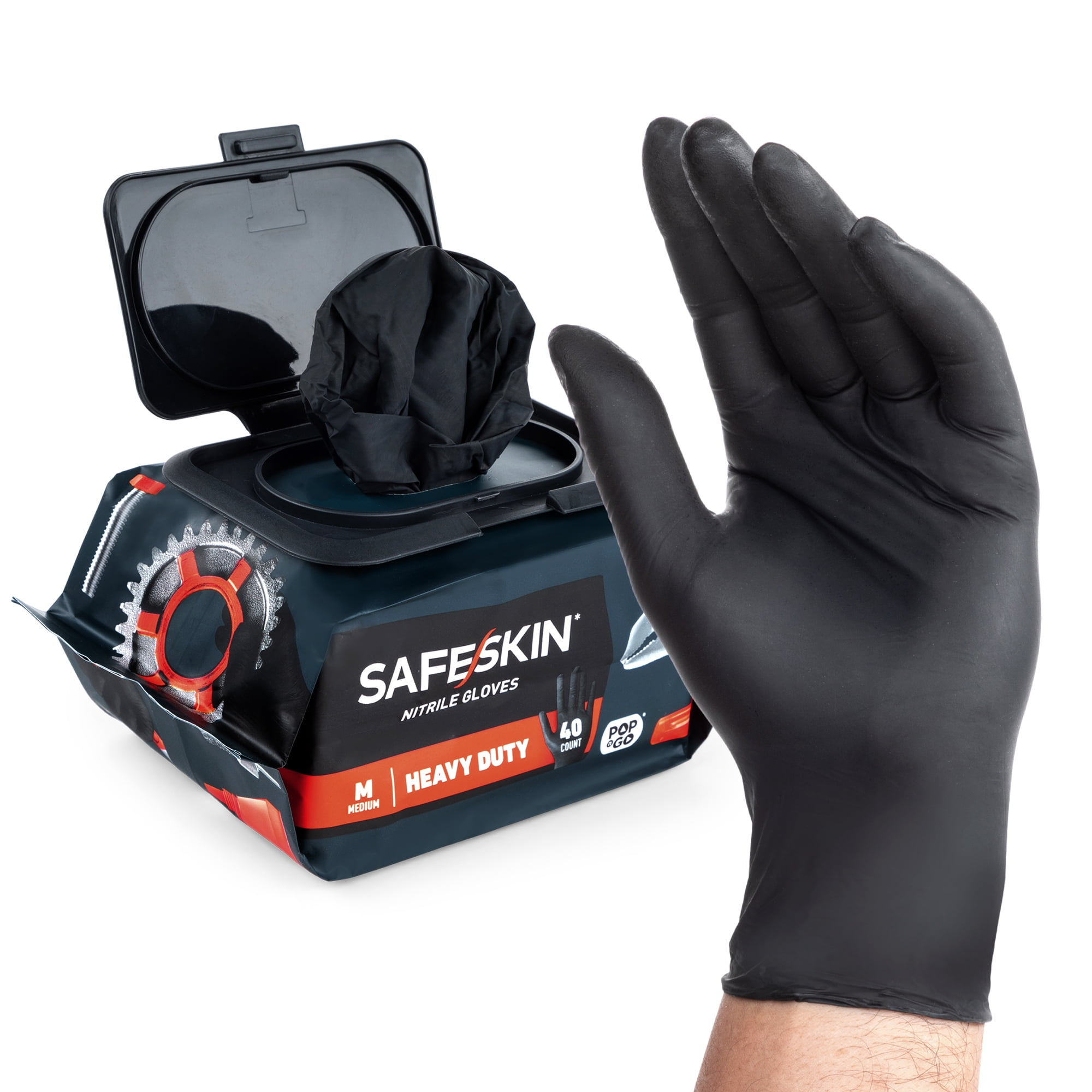 SAFESKIN Heavy Duty Black Nitrile Disposable Gloves Latex Free (160 ...