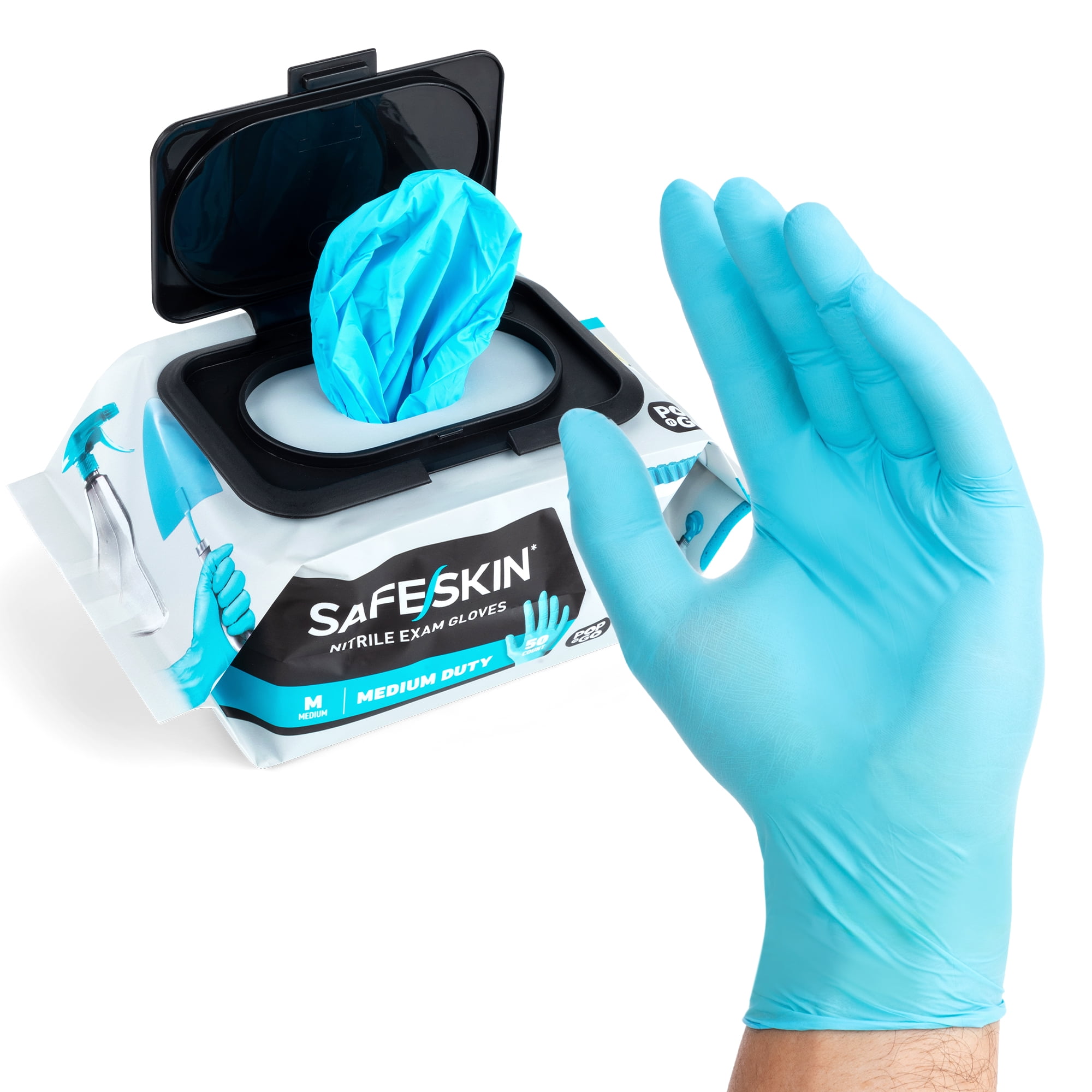 SAFESKIN Nitrile Disposable Gloves in 4 Packs of 50/200 Total, Medium ...