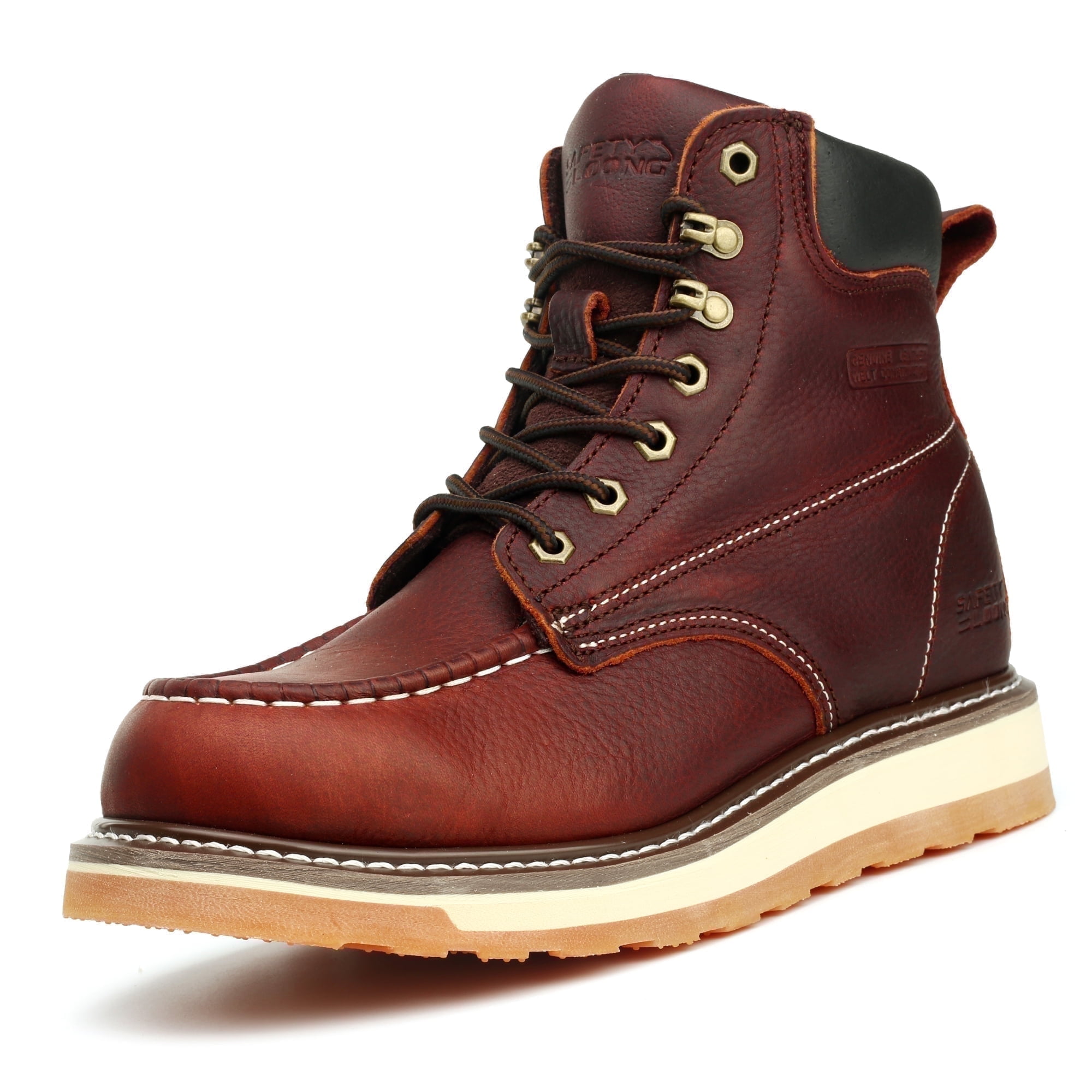 SAFETY LOONG Moc Toe Work Boots for Men Soft Toe Comfortable Full Grain ...