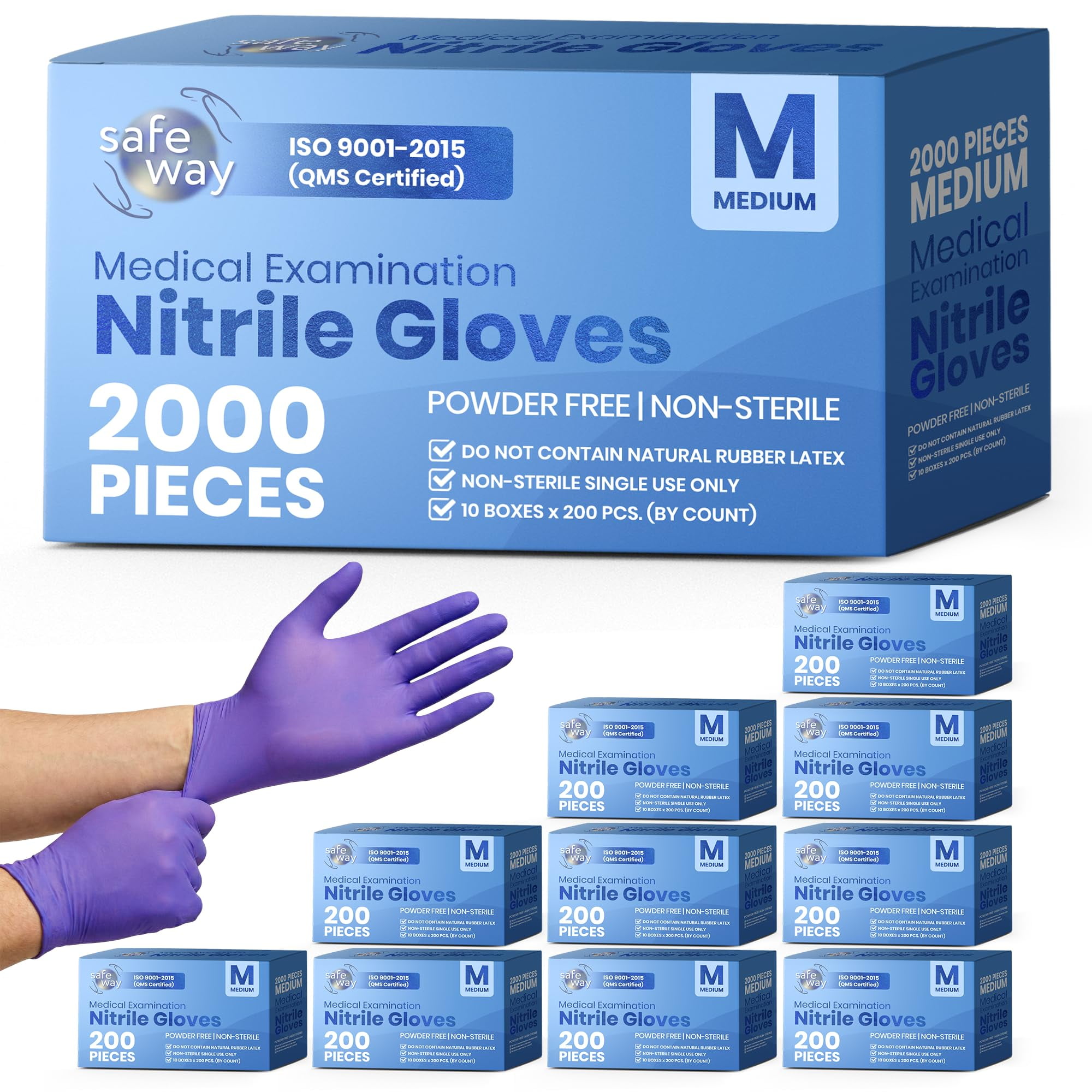 SAFEWAY USA 2000 pcs, Medium, Nitrile Disposable Gloves — Multi-Purpose ...