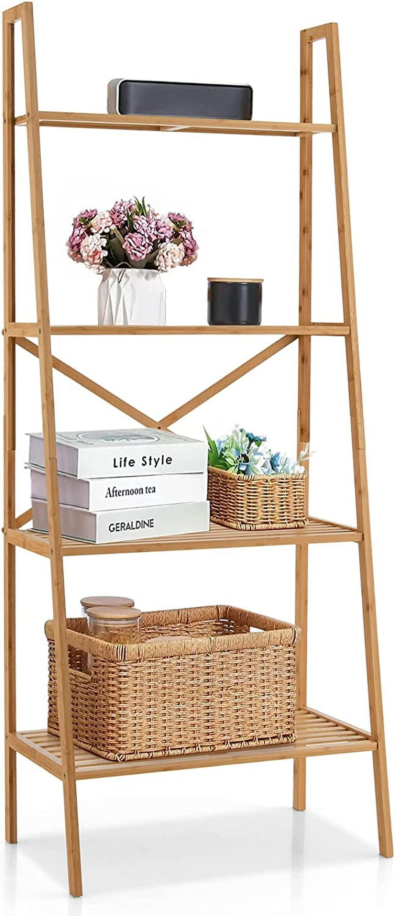 SAFSTAR Bamboo Ladder Bookshelf, 4-Tier Freestanding Bookcase, 58" Tall ...
