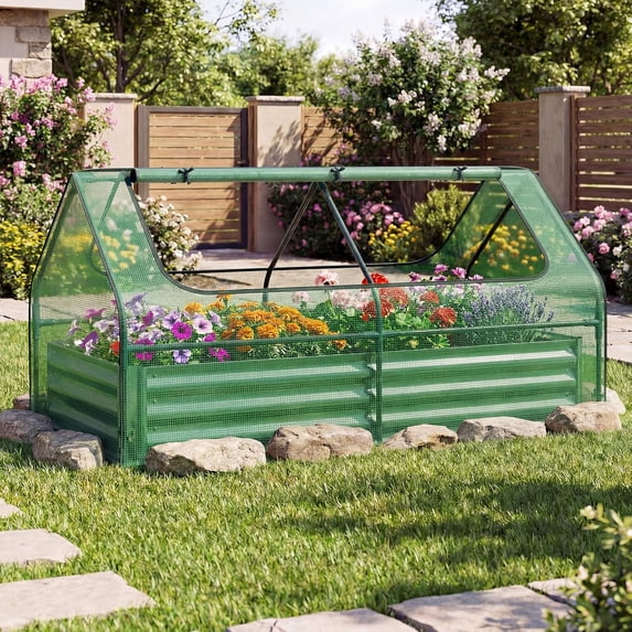 SAFSTAR Raised Garden Bed with Cover, 6FT x 3FT x 3FT Galvanized ...