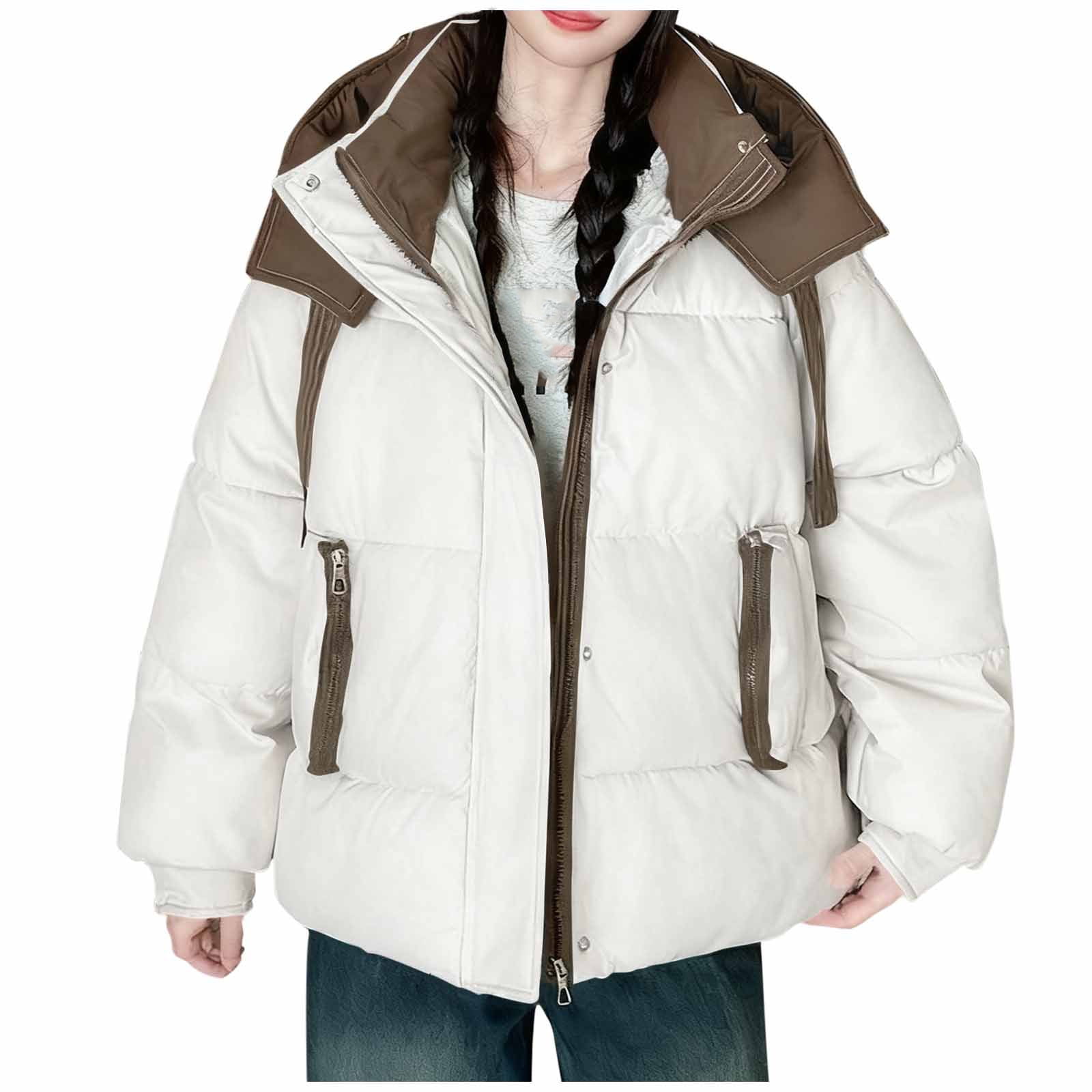 SAFUNY Women’s Collared Patchwork Puffer Jacket Multi Pocket Design ...