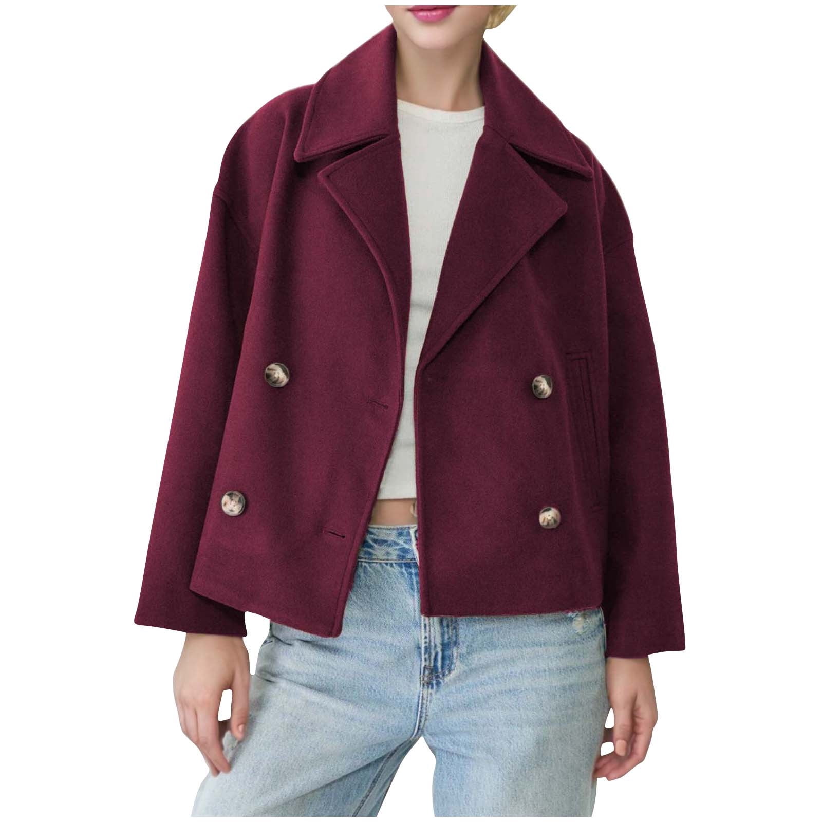 SAFUNY Women’s Cropped Double Breasted Jacket Stand Collar Design Warm ...
