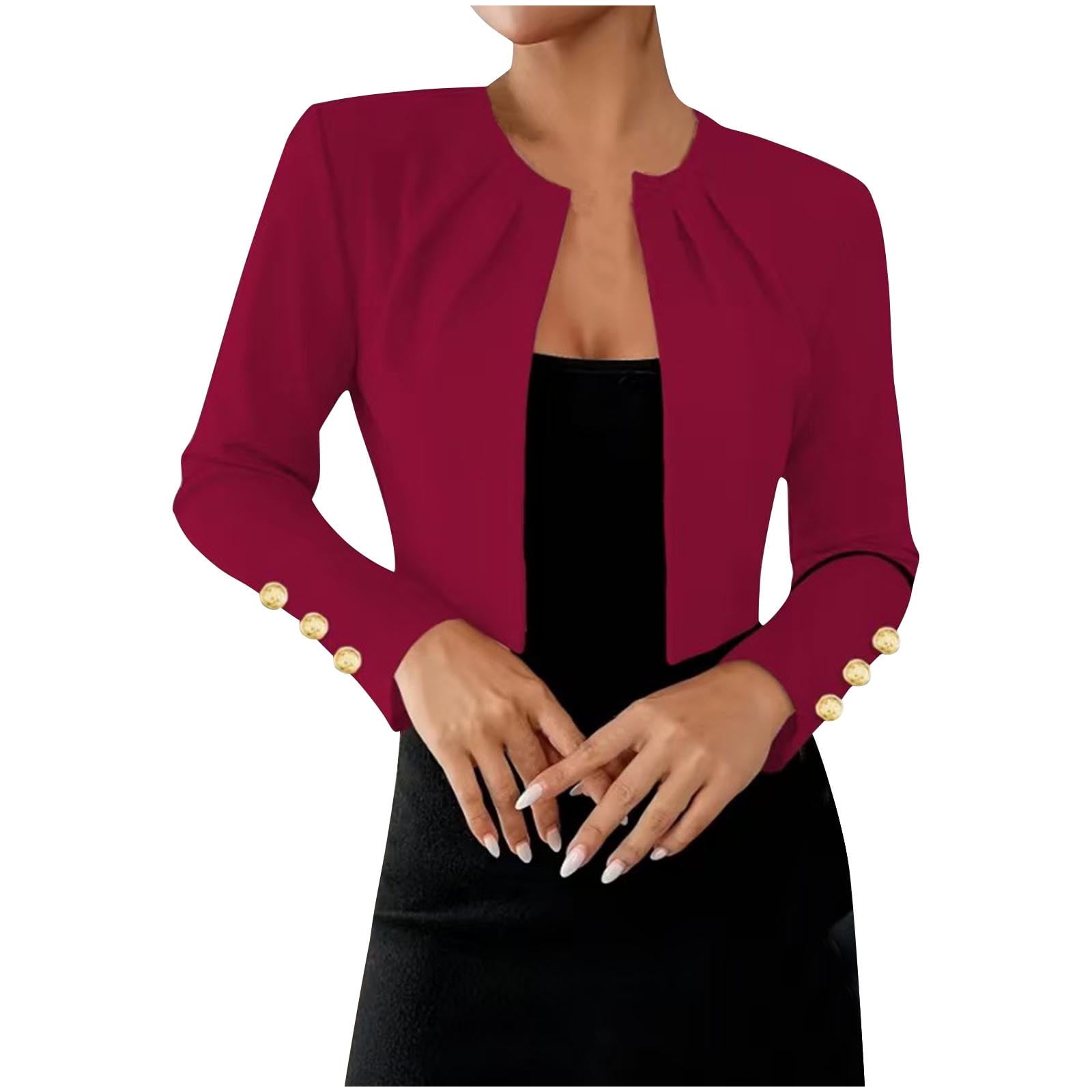 SAFUNY Women’s Cropped Open Front Formal Jacket Stylish Cuff Detail ...