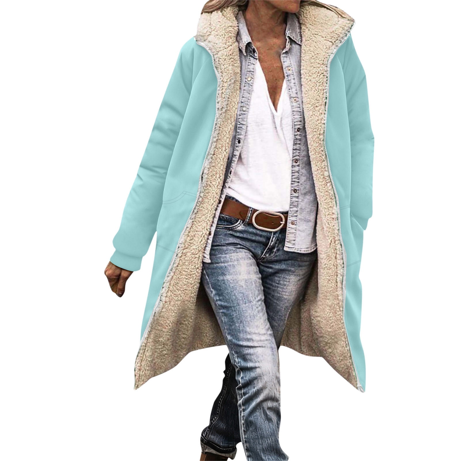 SAFUNY Women’s Faux Fur Lined Long Hooded Coat Warm Windproof Design ...
