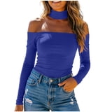 SAFUNY Women's High Neck Off Shoulder Sheer Mesh Slim Top for Party and ...