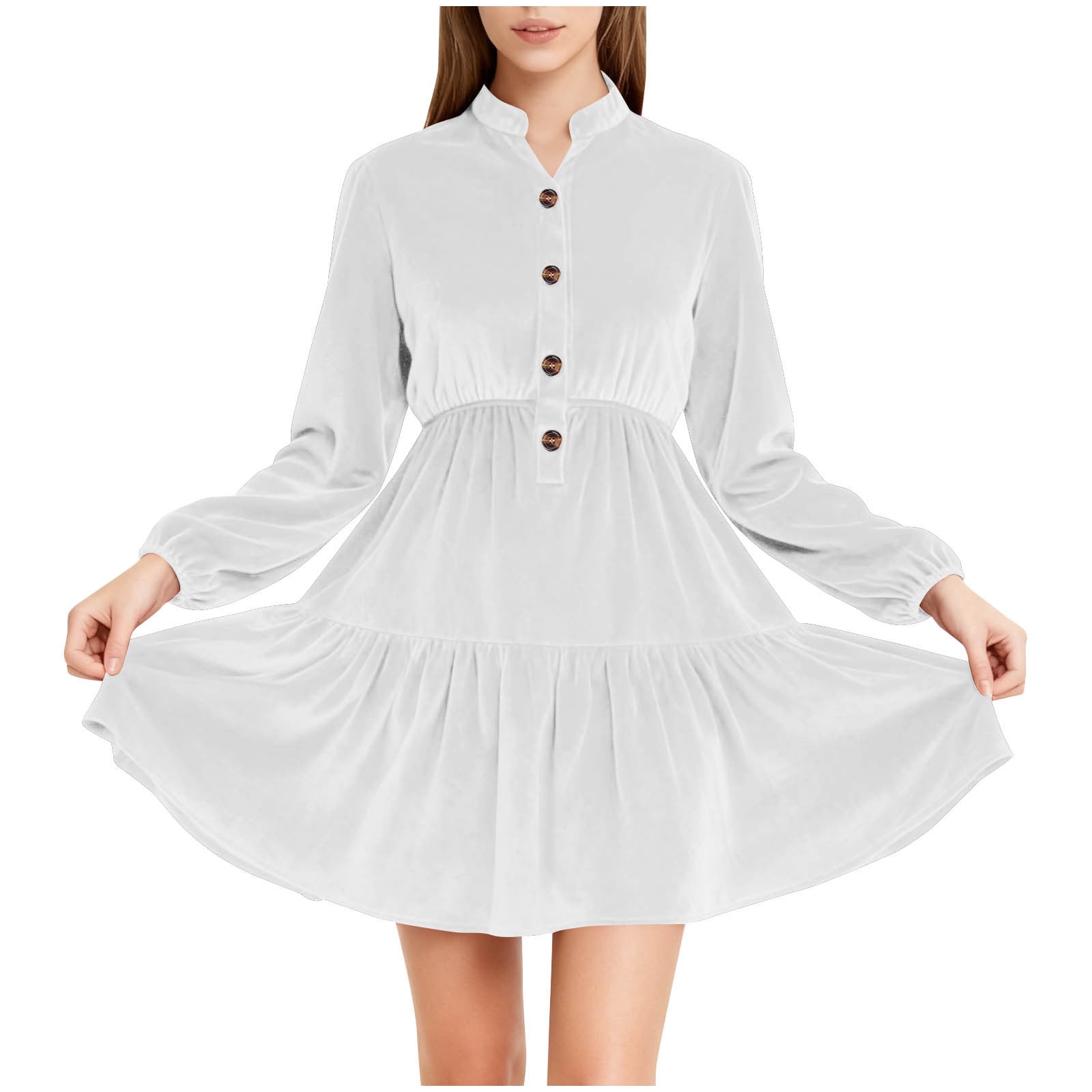 SAFUNY Women's Long Sleeve Flared Dress Velvet Texture Design ...