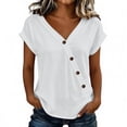 SAFUNY Women's Top Loose Button Closure V Neck Short Sleeve Versatile ...