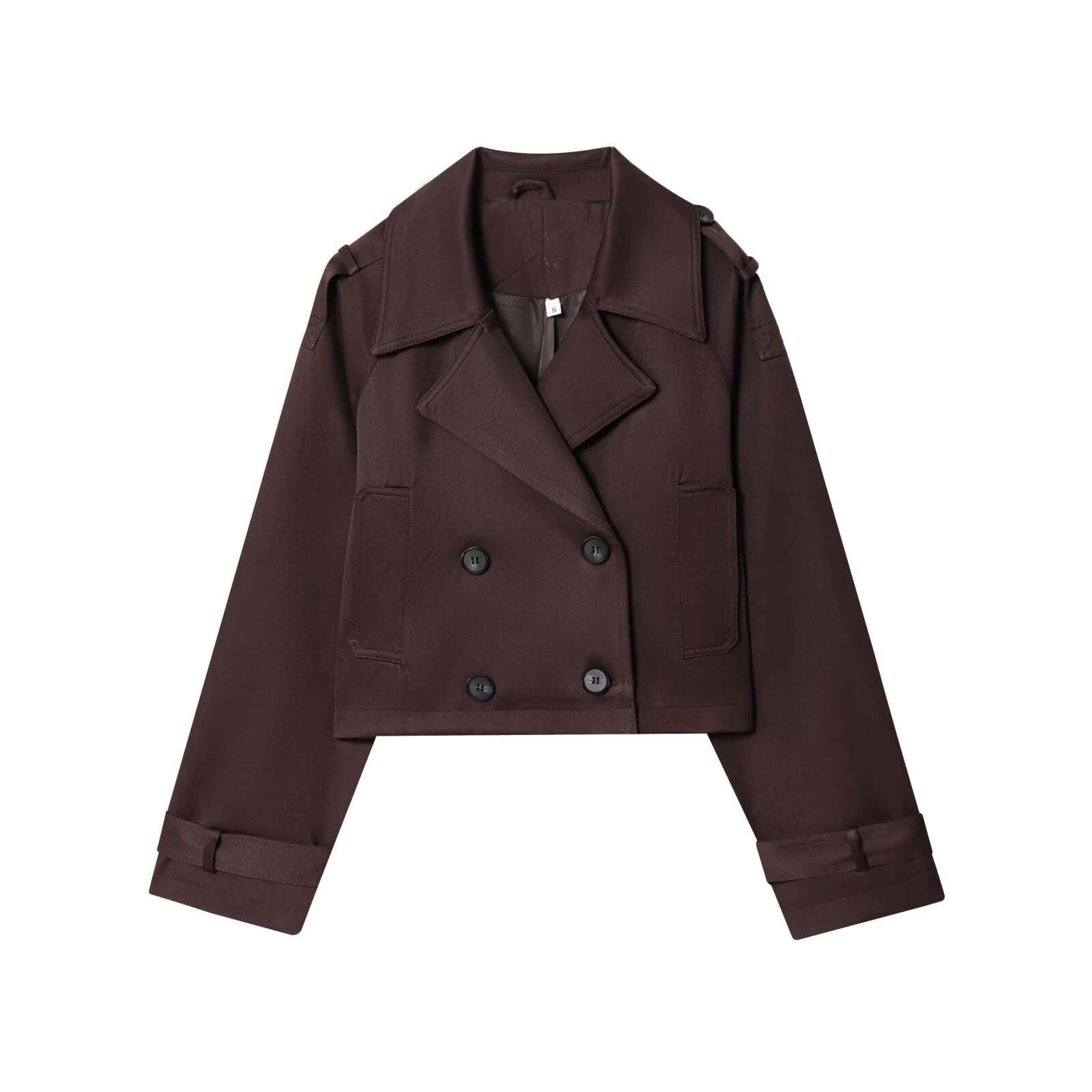 SAFUNY Women’s cropped faux leather moto jacket with lapel design slim ...