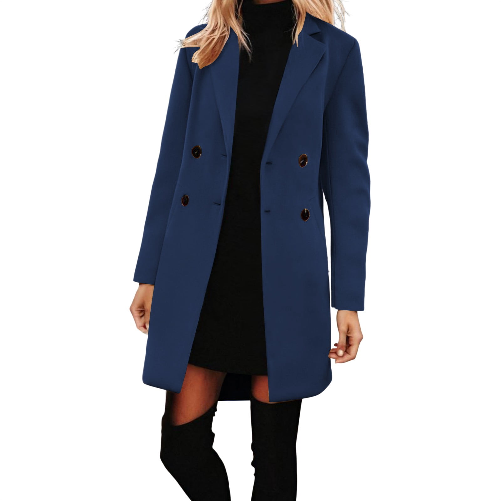 SAFUNY Women’s double breasted long coat with lapel design elegant warm ...