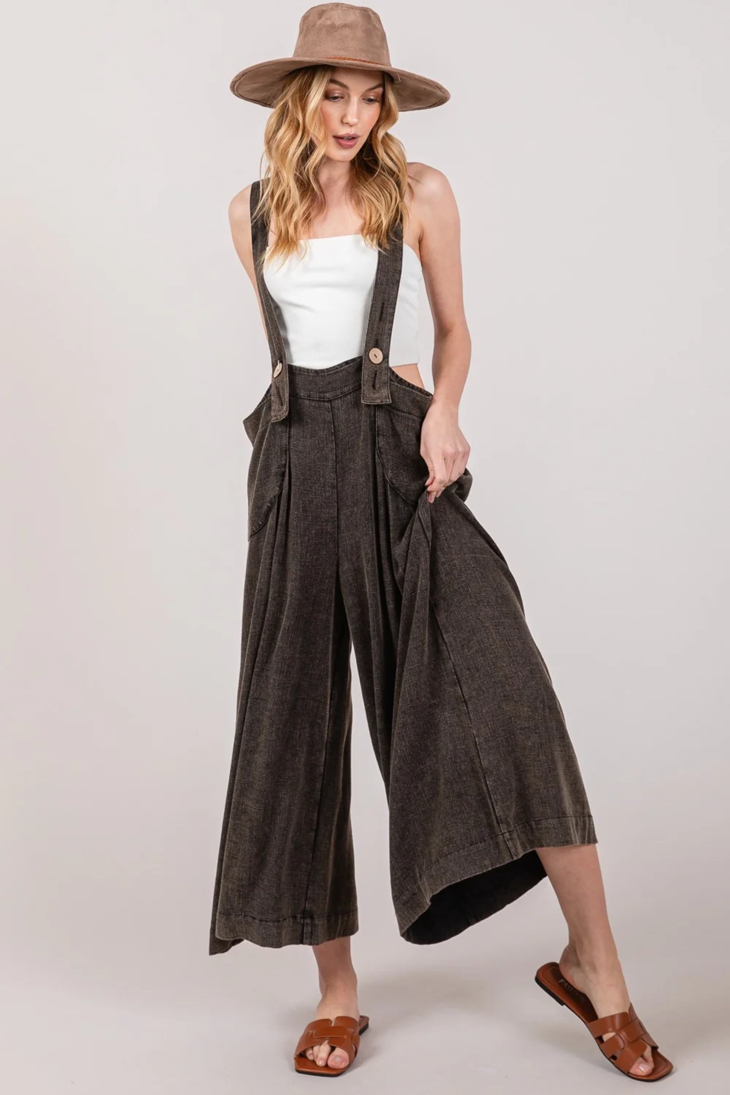 SAGE + FIG Full Size Wide Strap Wide Leg Overalls - Walmart.com