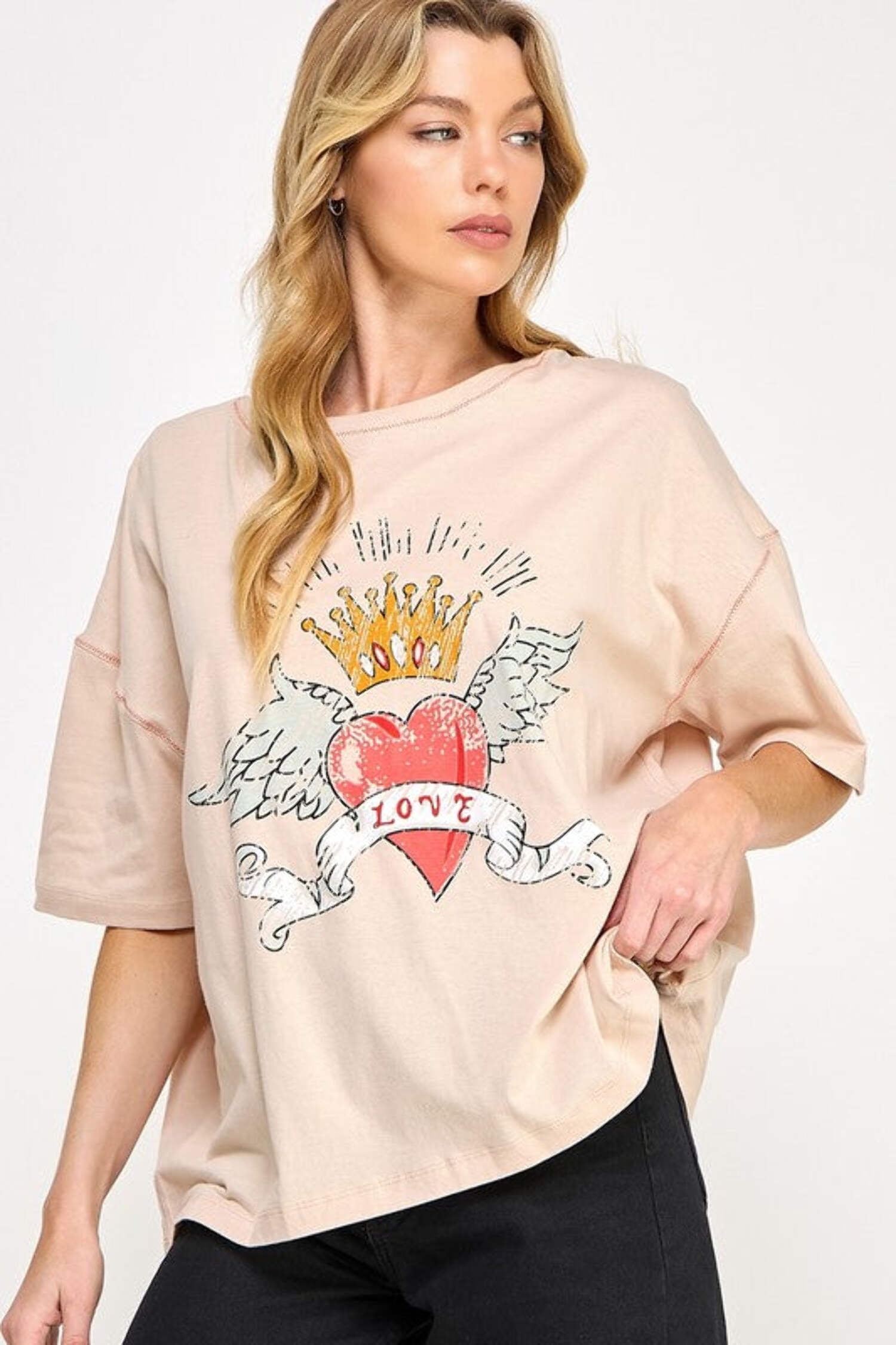 SAGE+FIG Love-Inpired Graphic Oversized T-Shirt - Walmart.com