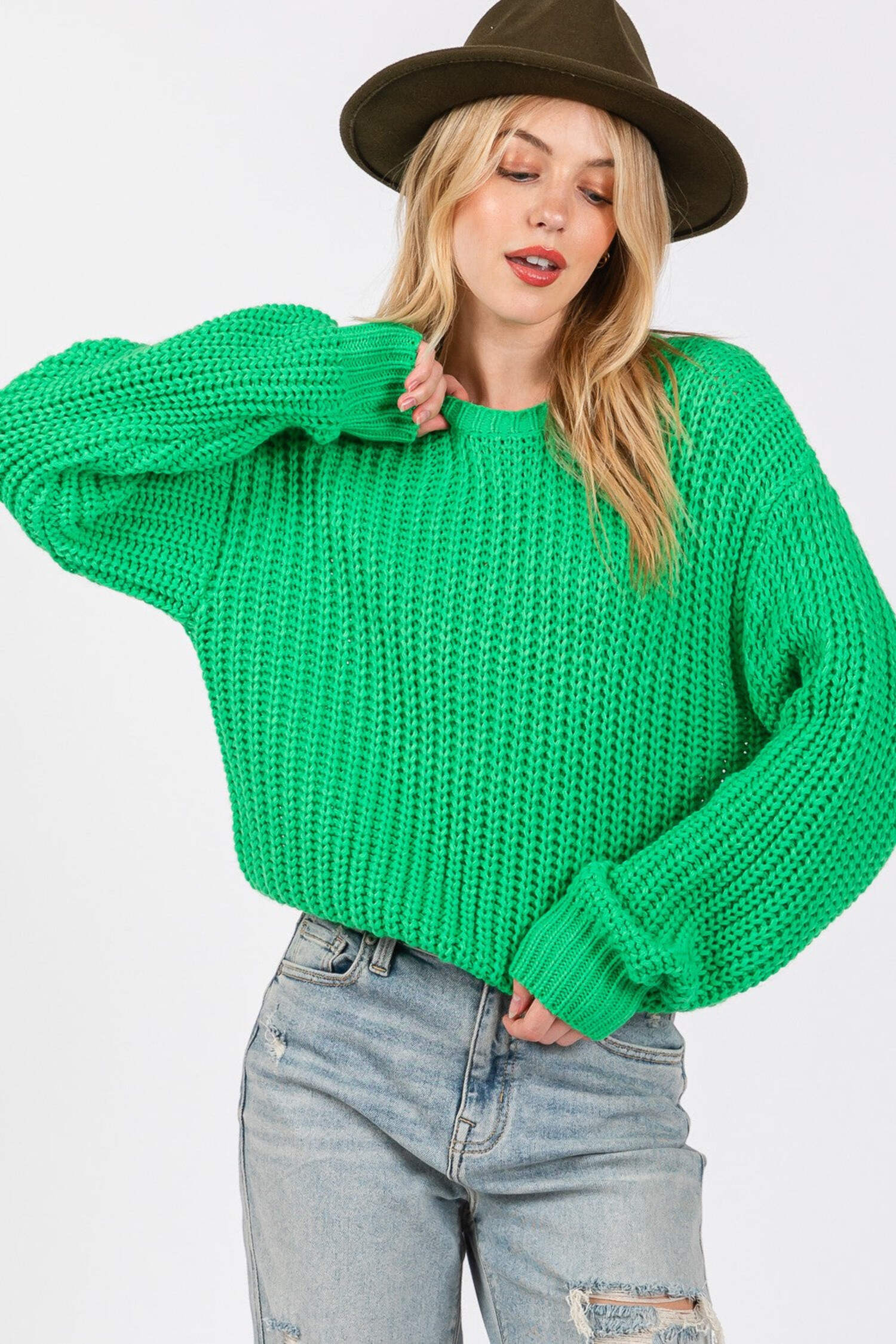 SAGE + FIG Round Neck Drop Shoulder Sweater - Walmart.com