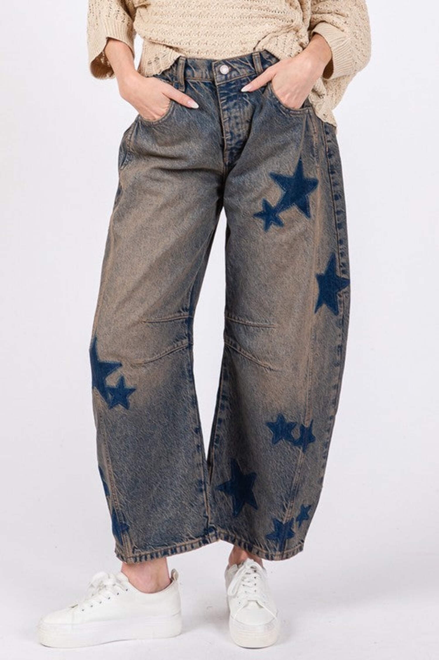 SAGE + FIG Star Wide Leg Jeans with Pockets - Walmart.com