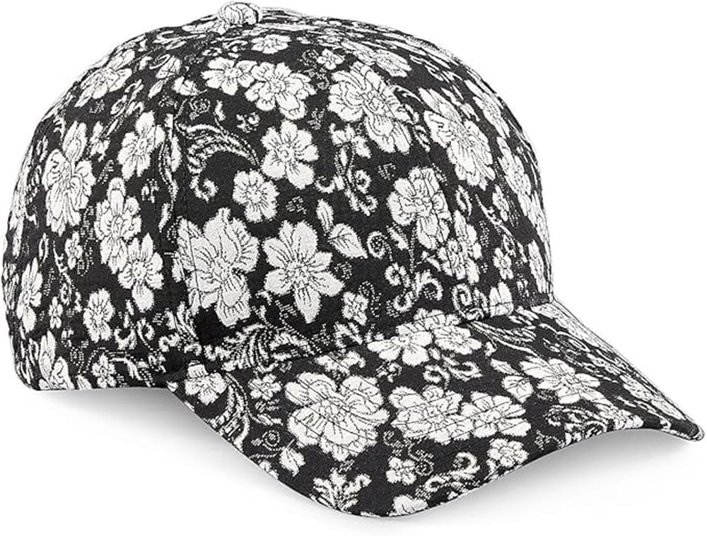 SAGEFINDS Black and White Floral Metallic Baseball Cap, Blossom Flower ...