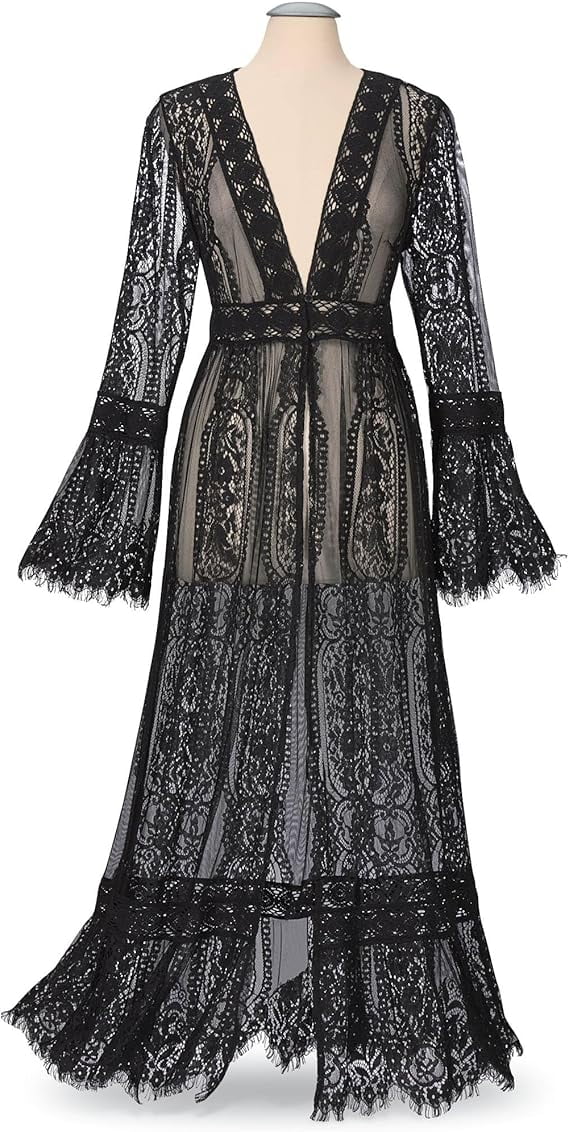 SAGEFINDS Long Lace Cardigan for Women, Flowy Boho Jacket Cover Up with ...