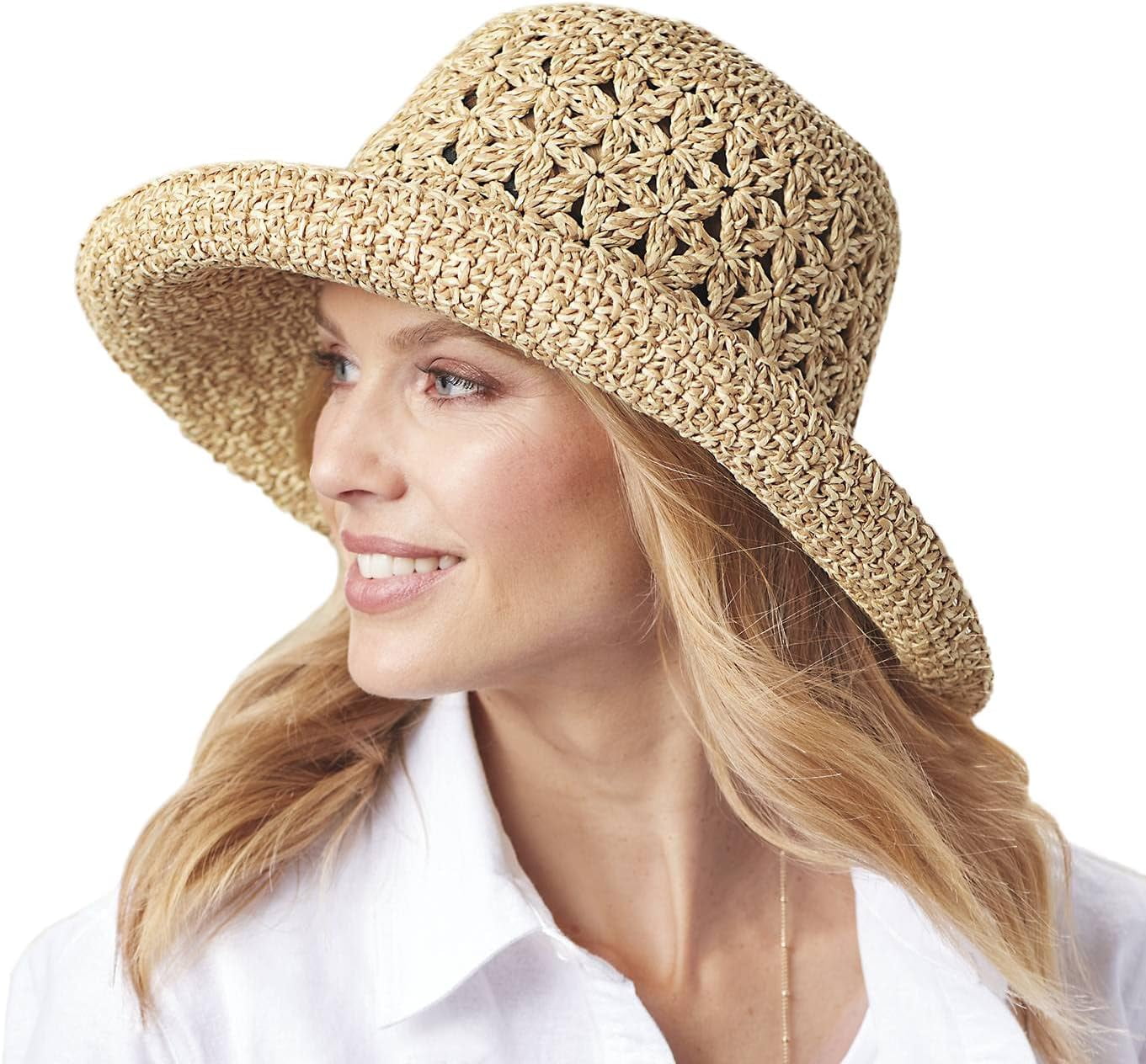 SAGEFINDS Packable Straw Hat for Women | Wide Floppy Brim Beach Cap ...