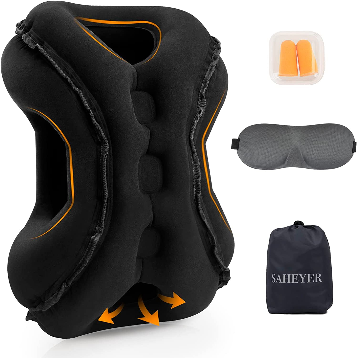 SAHEYER Upgraded Inflatable Travel Pillow, Avoids Neck & Shoulder Pain ...