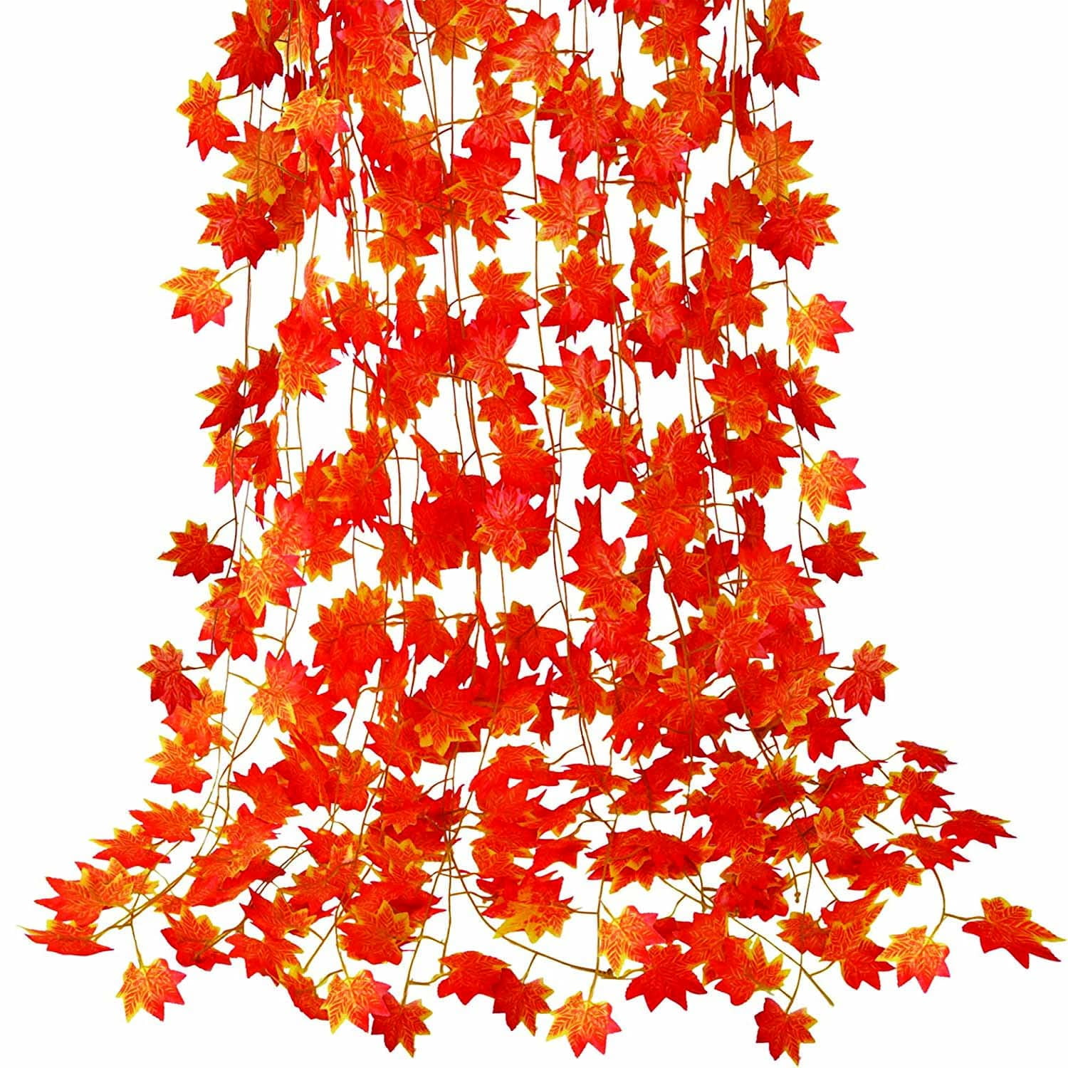 SAI Balaji Wall Hanging Artificial Creeper Plant Strings with Maple Leaves_Set of 6_Orange Color ...
