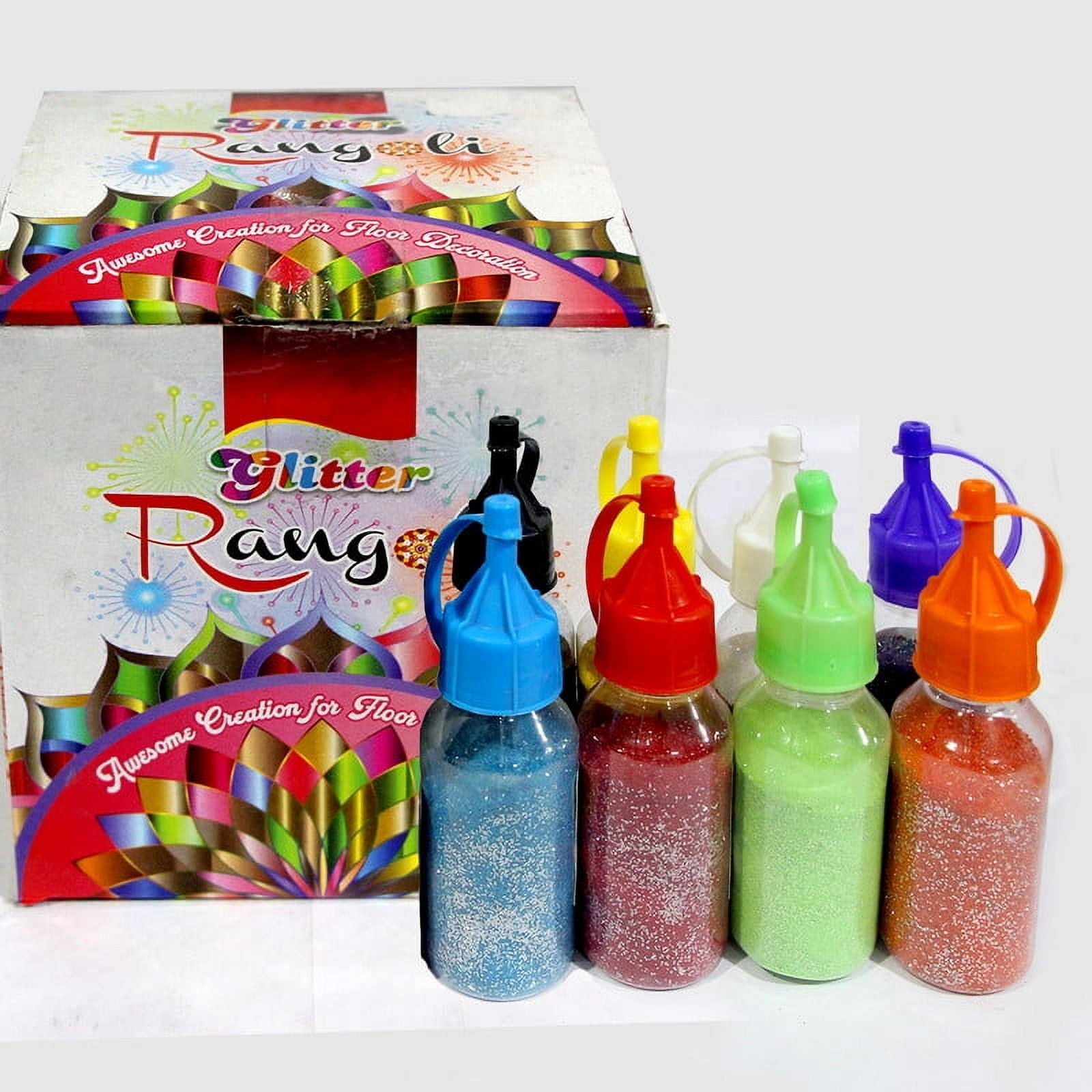 SAI DECORATIVE Glitter Rangoli Powder, Vibrant Color Bottles, Set of 9 ...