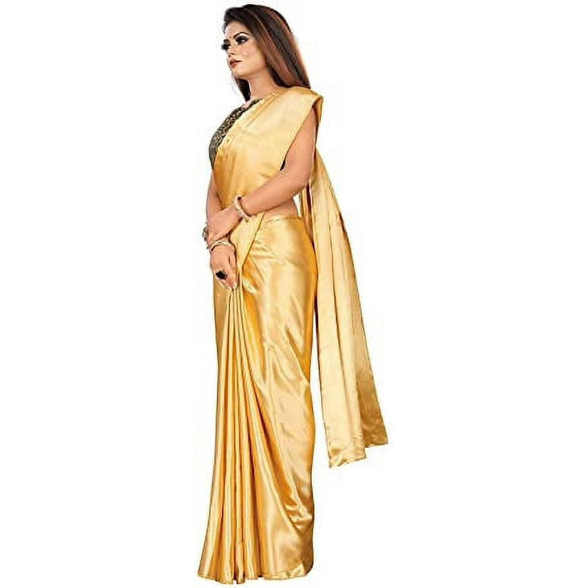 SAI DECORATIVE Women's Indian Traditional Plain Weave Satin Silk Saree ...
