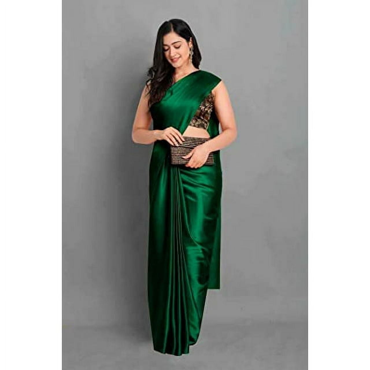 SAI DECORATIVE Women's Indian Traditional Plain Weave Satin Silk Saree ...