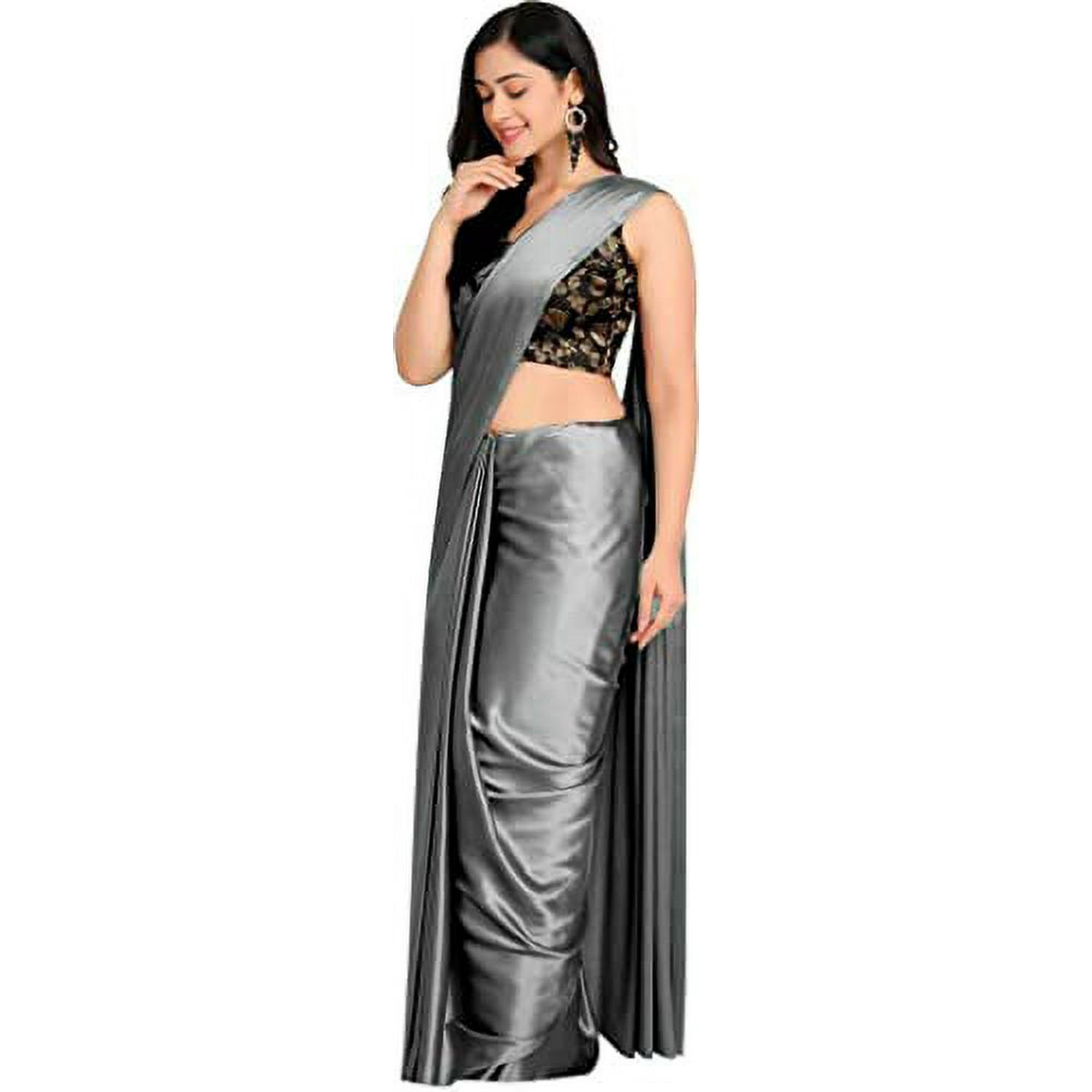 SAI DECORATIVE Women's Indian Traditional Plain Weave Satin Silk Saree ...