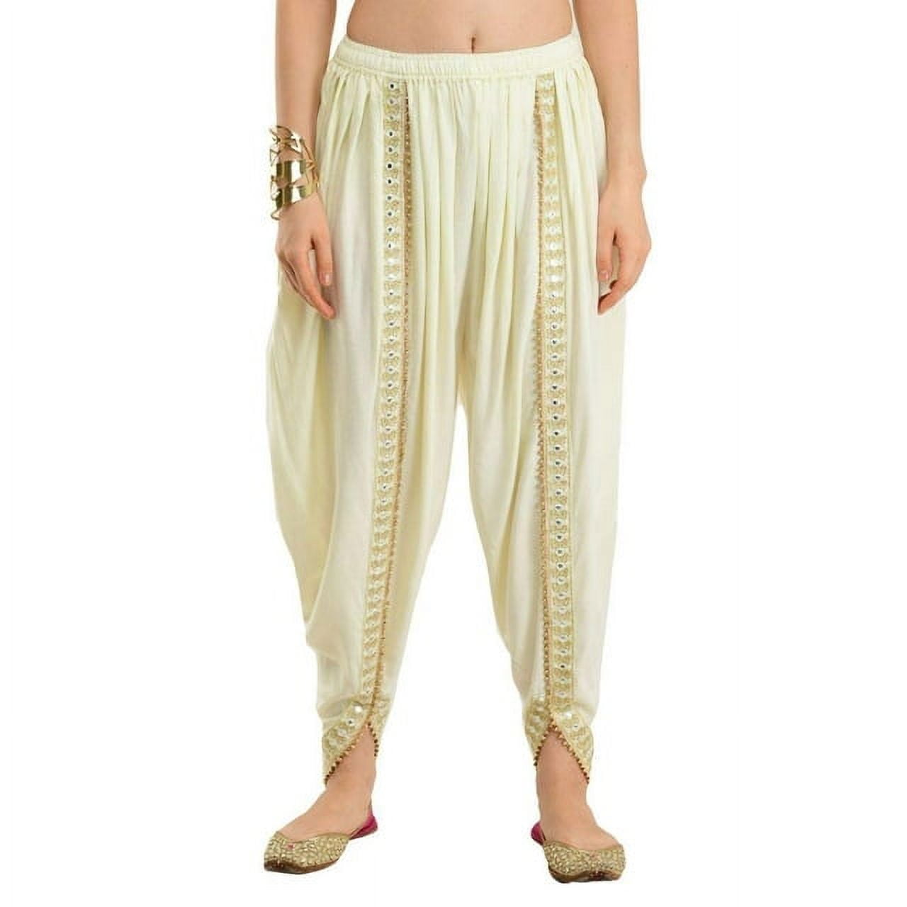 SAI DECORATIVE Women's Rayon Dhoti Pants, Cream, Free Size, Comfortable ...