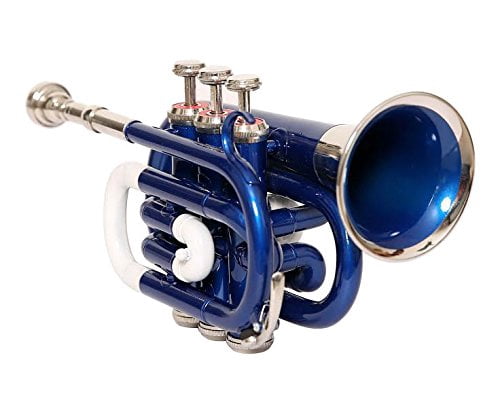 SAI MUSICAL BLUE NICKEL Pocket Trumpet 9.5" WITH FREE HARD CASE + MP-78 ...