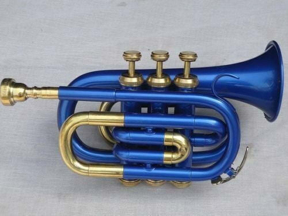 SAI MUSICAL POCKET TRUMPET Bb PITCH BLUE WITH FREE HARD CASE + MP ...