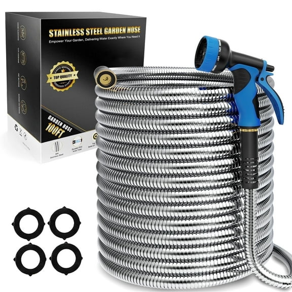 VEVOR Metal Garden Hose 150 ft, Rust Proof Stainless Steel Water Hose ...