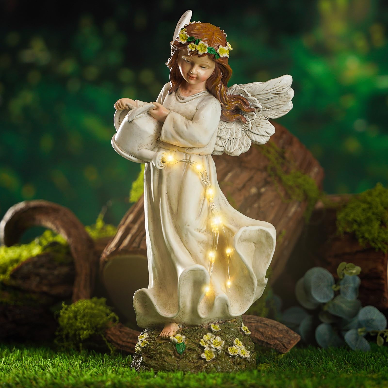 SAIKOGITL Solar Resin Outdoor Angel Statue - Exquisite 11.4-Inch Garden ...