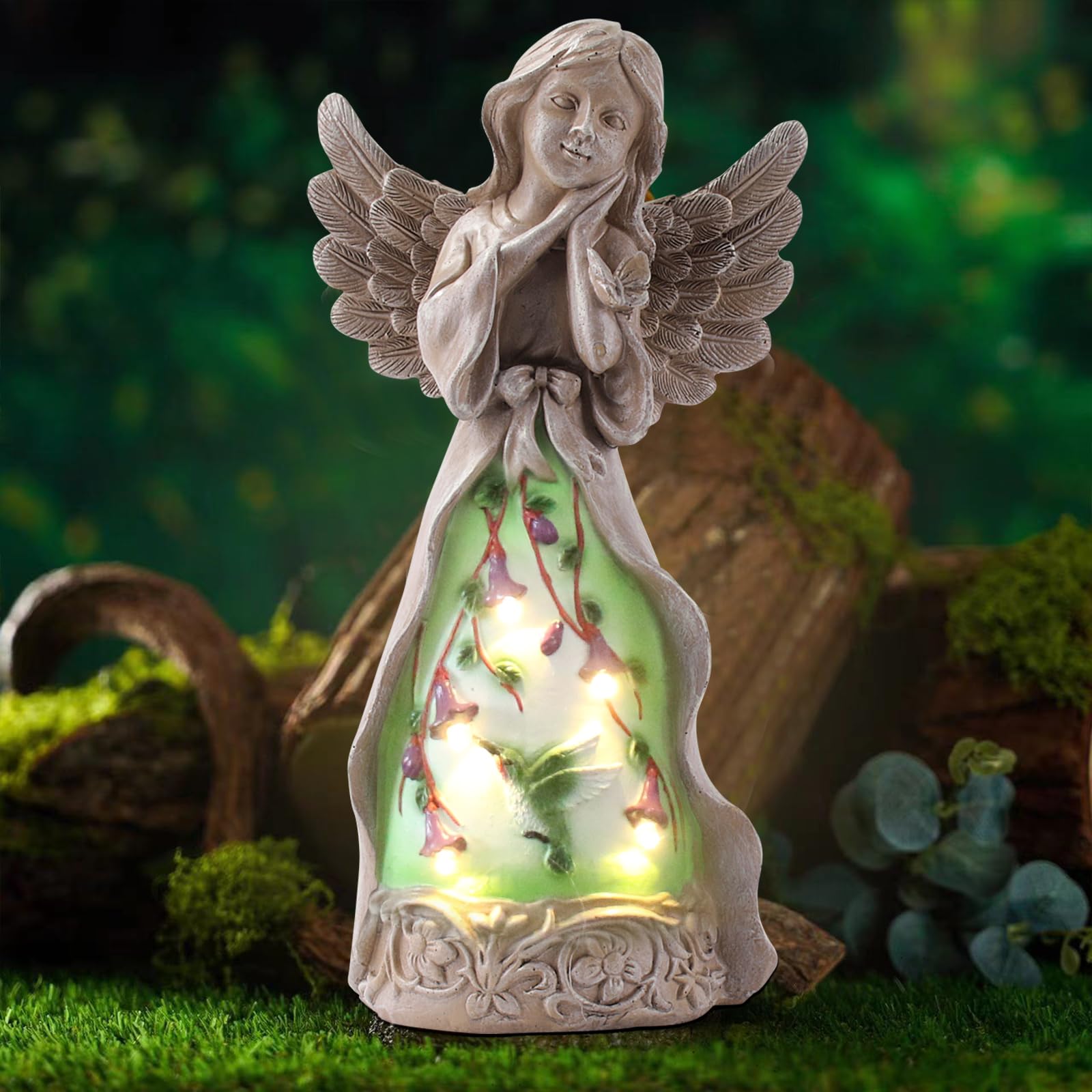 SAIKOGITL Solar Resin Outdoor Angel Statue - Graceful 11.3-Inch Garden ...