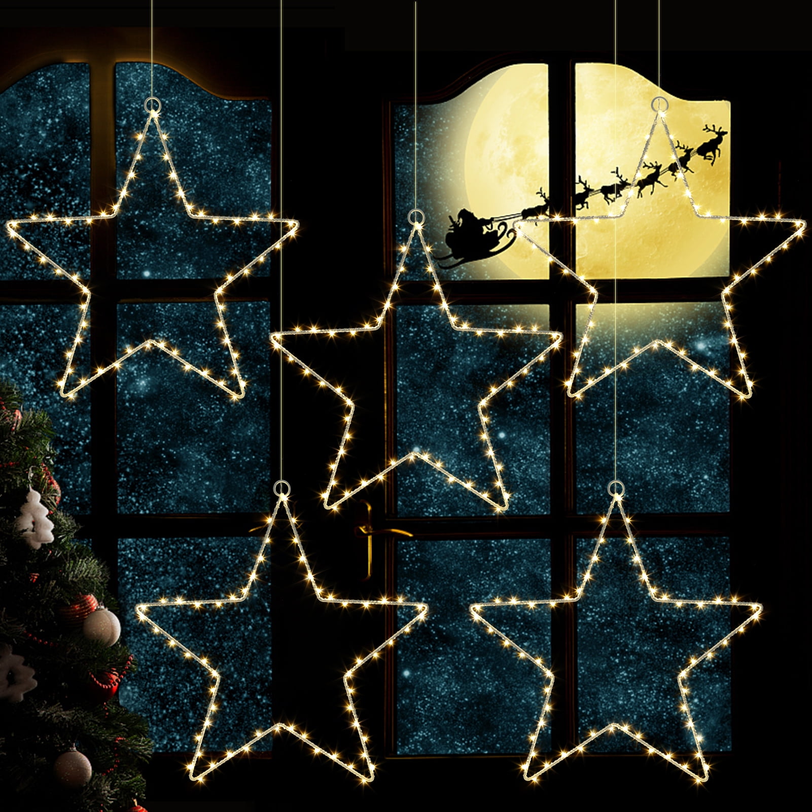 SAINSPEED 5 Pack Christmas Decoration Window Star Light, Hanging Star ...