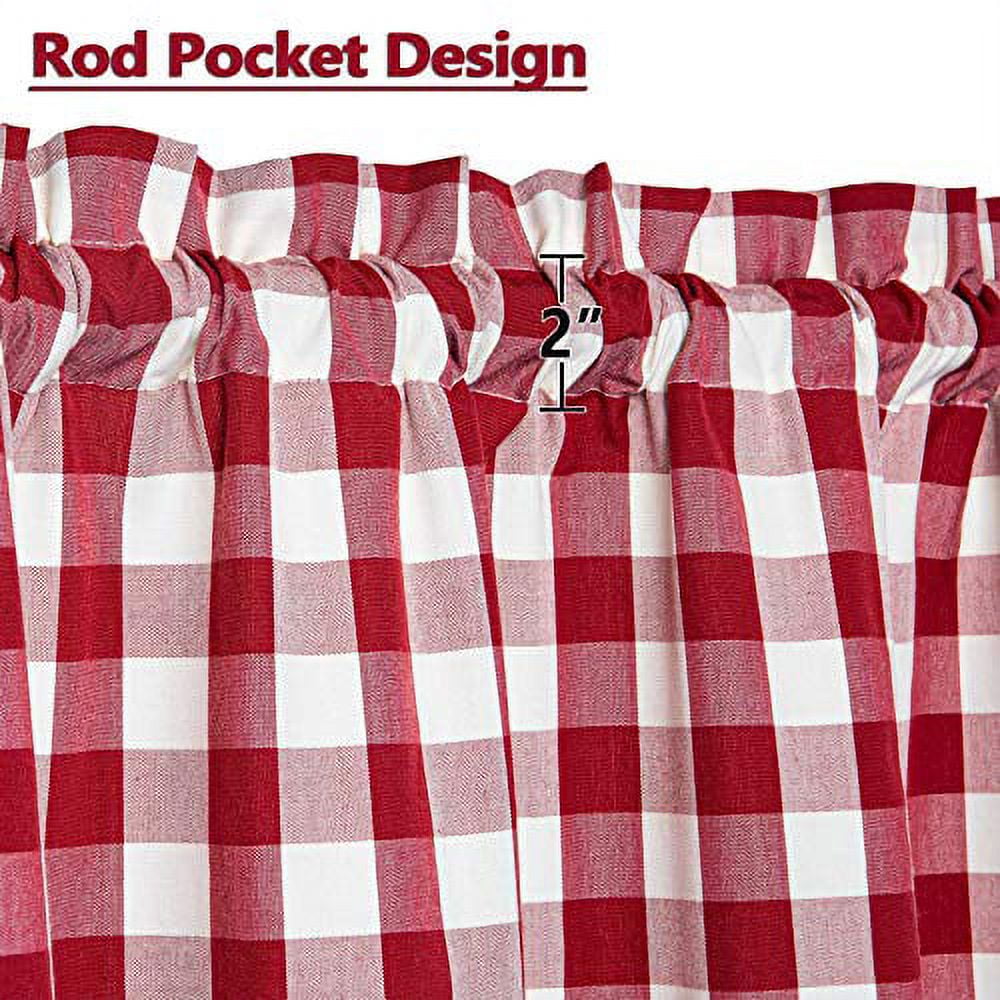 SAINSPEED Cafe Curtains 24 Inch Length, Buffalo Check Plaid Cotton ...