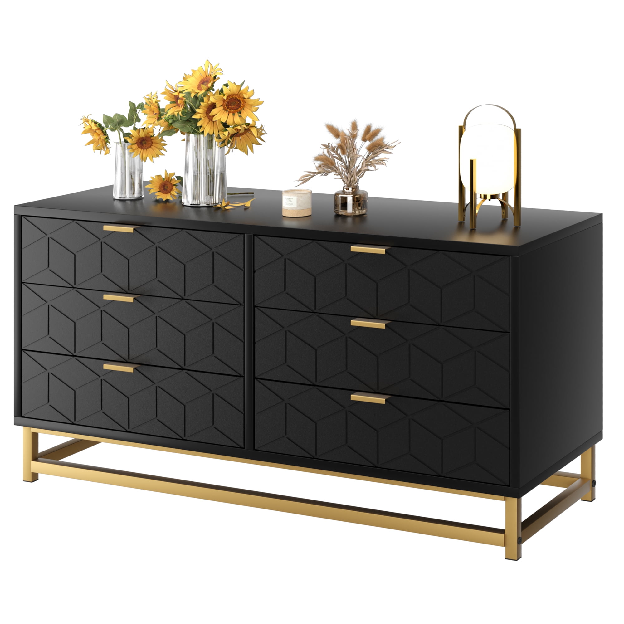SAINSPEED Dresser with 6 Drawers [Golden Handle] [Golden Base] [Diamond ...