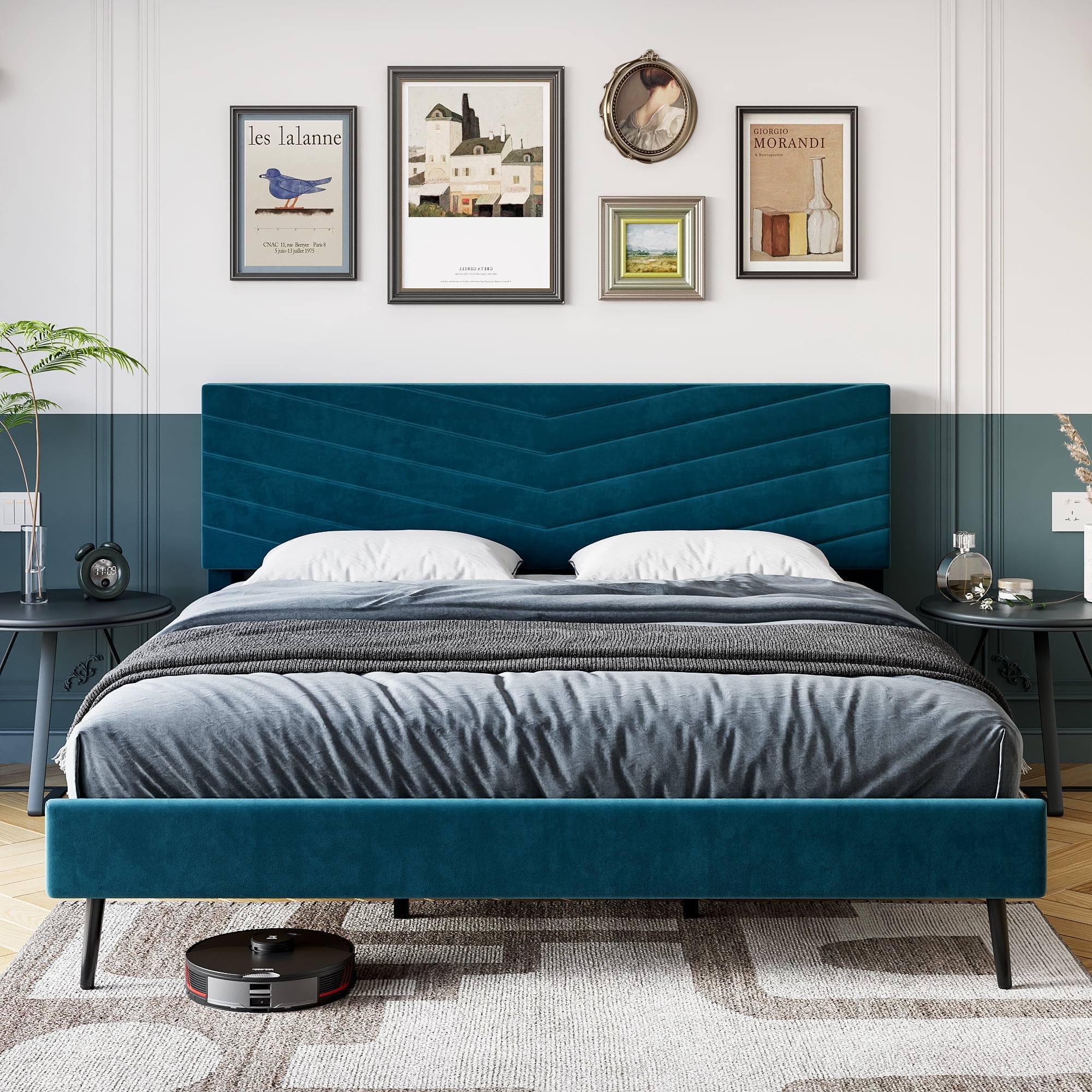SAINSPEED Full Size Bed Frame, Velvet Full Platform Bed Frame with ...