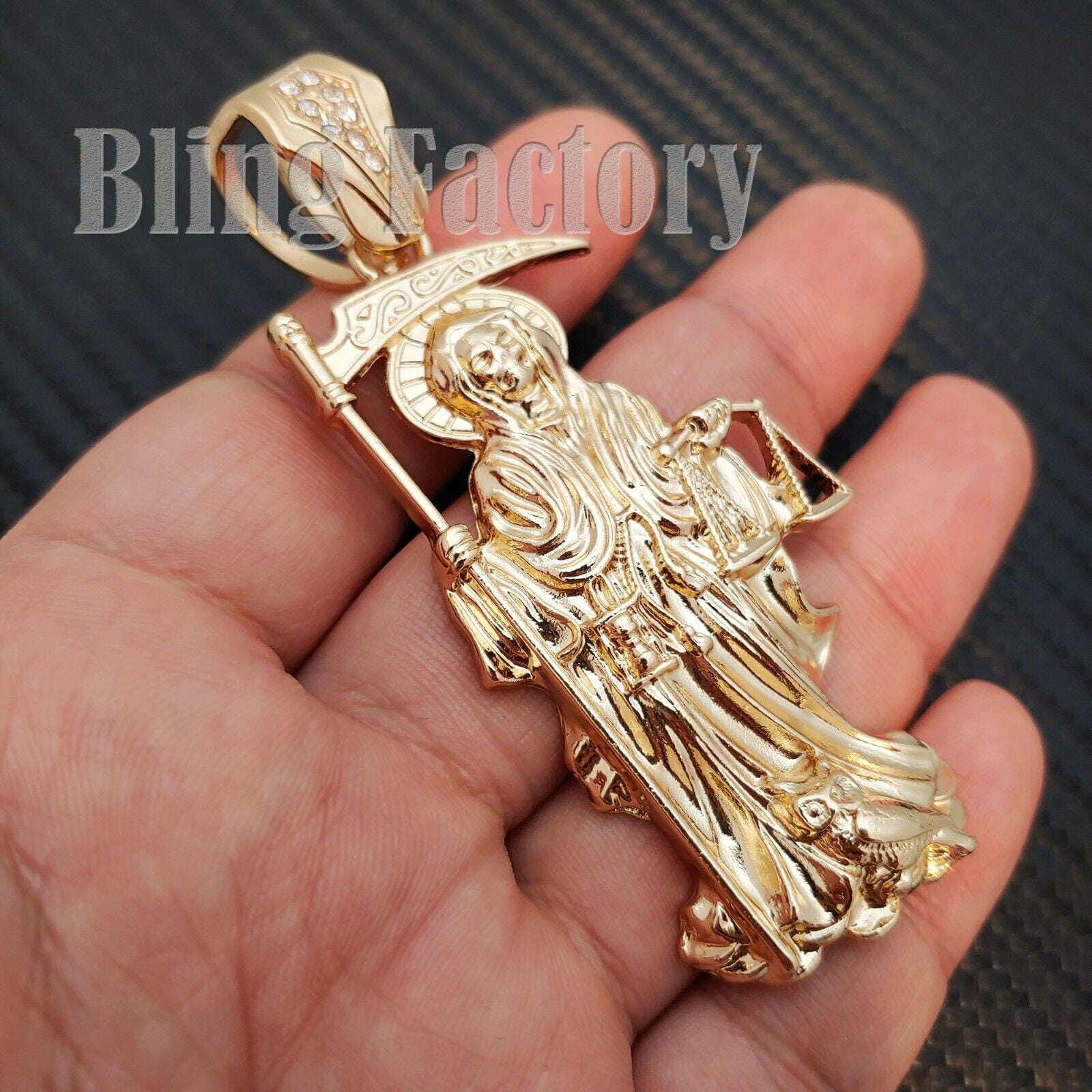 SAINT DEATH SANTA MUERTE Pendant & 16" 18" 20" 1 Row Iced Tennis Chain ...