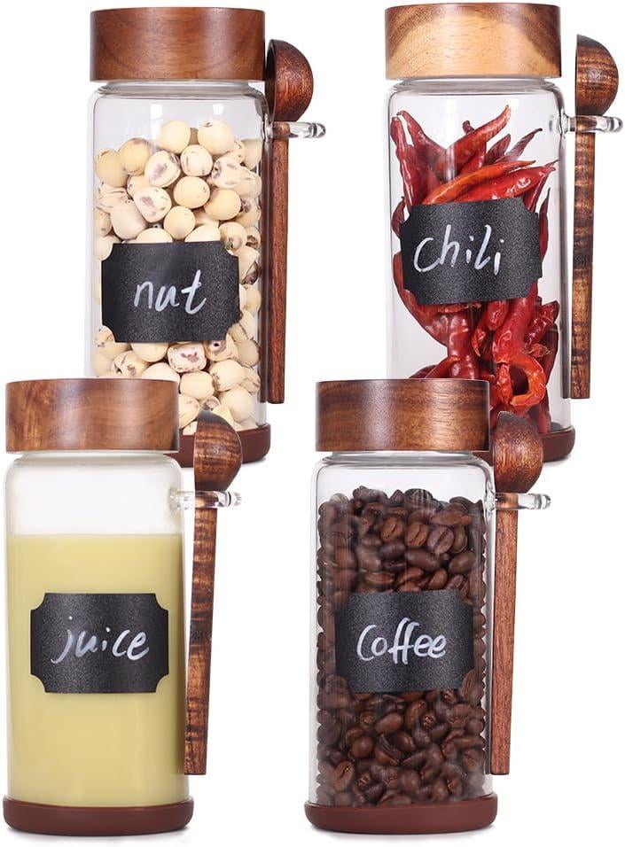 SAIOOL High Bprosilicate Glass 4 Pack Spice Jars with Label and Spoons ...