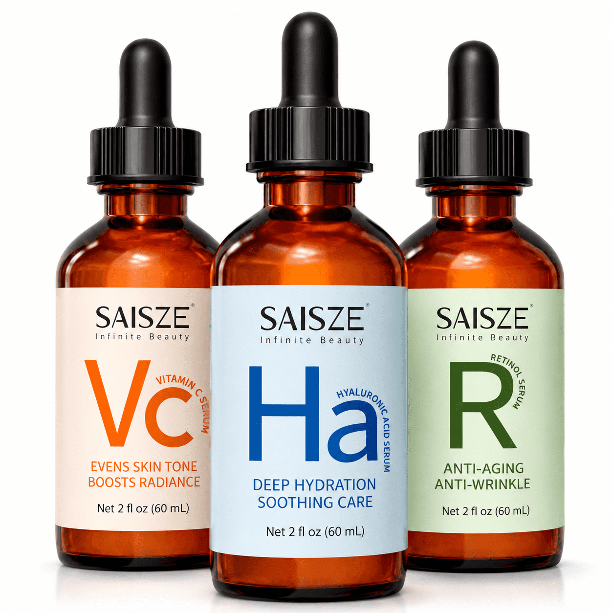 SAISZE Face Serum Set, Retinol, Vitamin C & Hyaluronic Acid, Anti-Aging ...