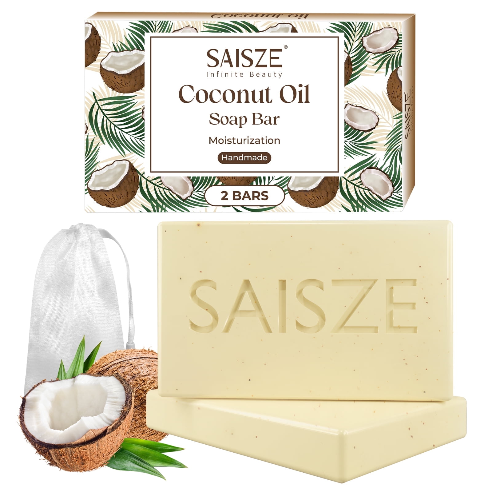SAISZE Coconut Oil Soap Bar, Gentle Moisturing Handmade Bath Soap with ...