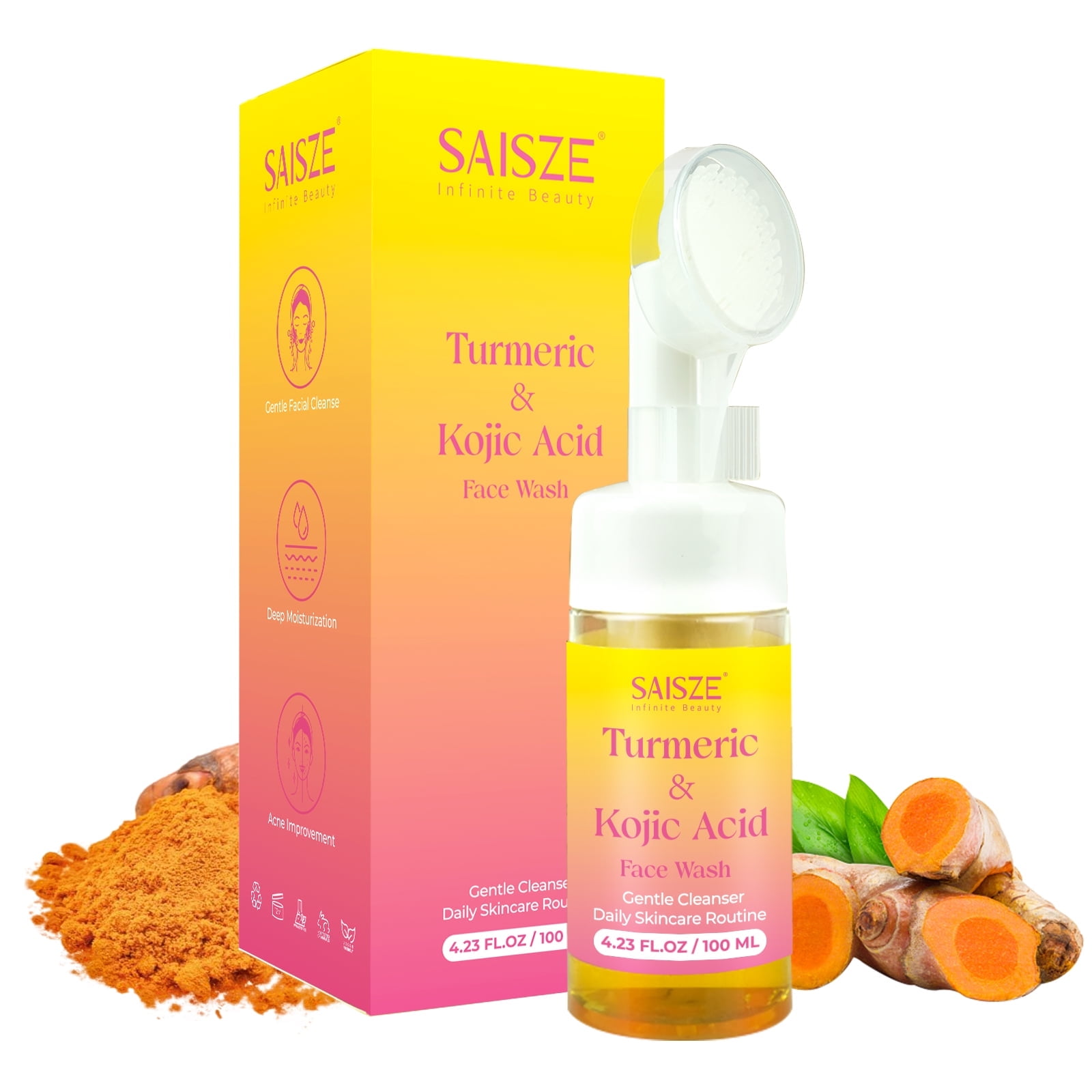 SAISZE Turmeric Foaming Face Wash with Brush, Turmeric & Kojic Acid ...