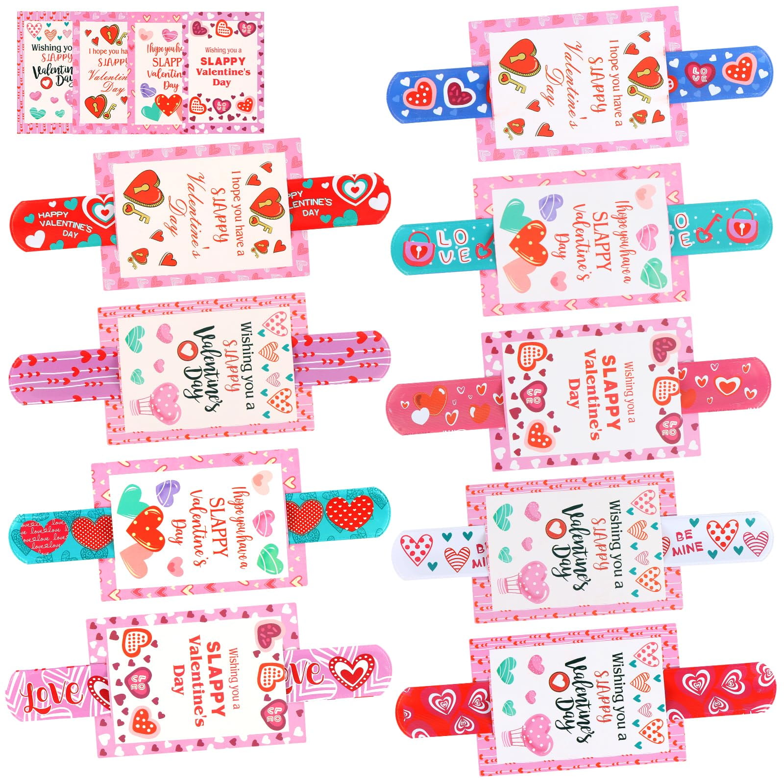 SAIWEILAI ONLINE 48 Pack Valentines Slap Bracelets with Cards ...