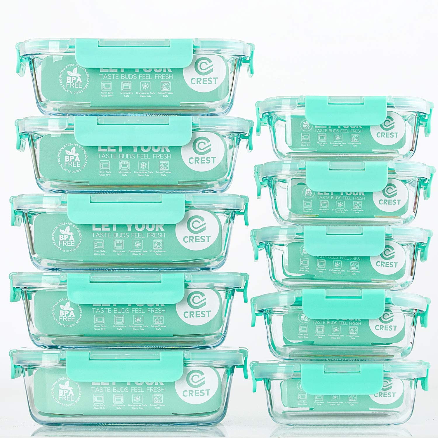 SAIYA [10-Pack] Glass Food Storage Containers with Lids, Airtight, BPA ...