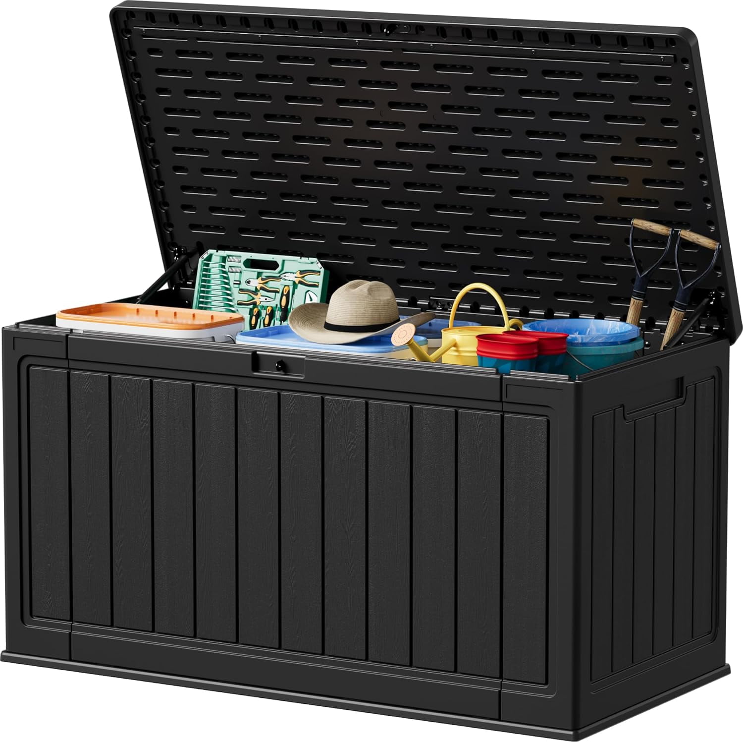 SAIYA 160 Gallon Double-Wall Deck Box with Divider, Side Handles, HDPE ...