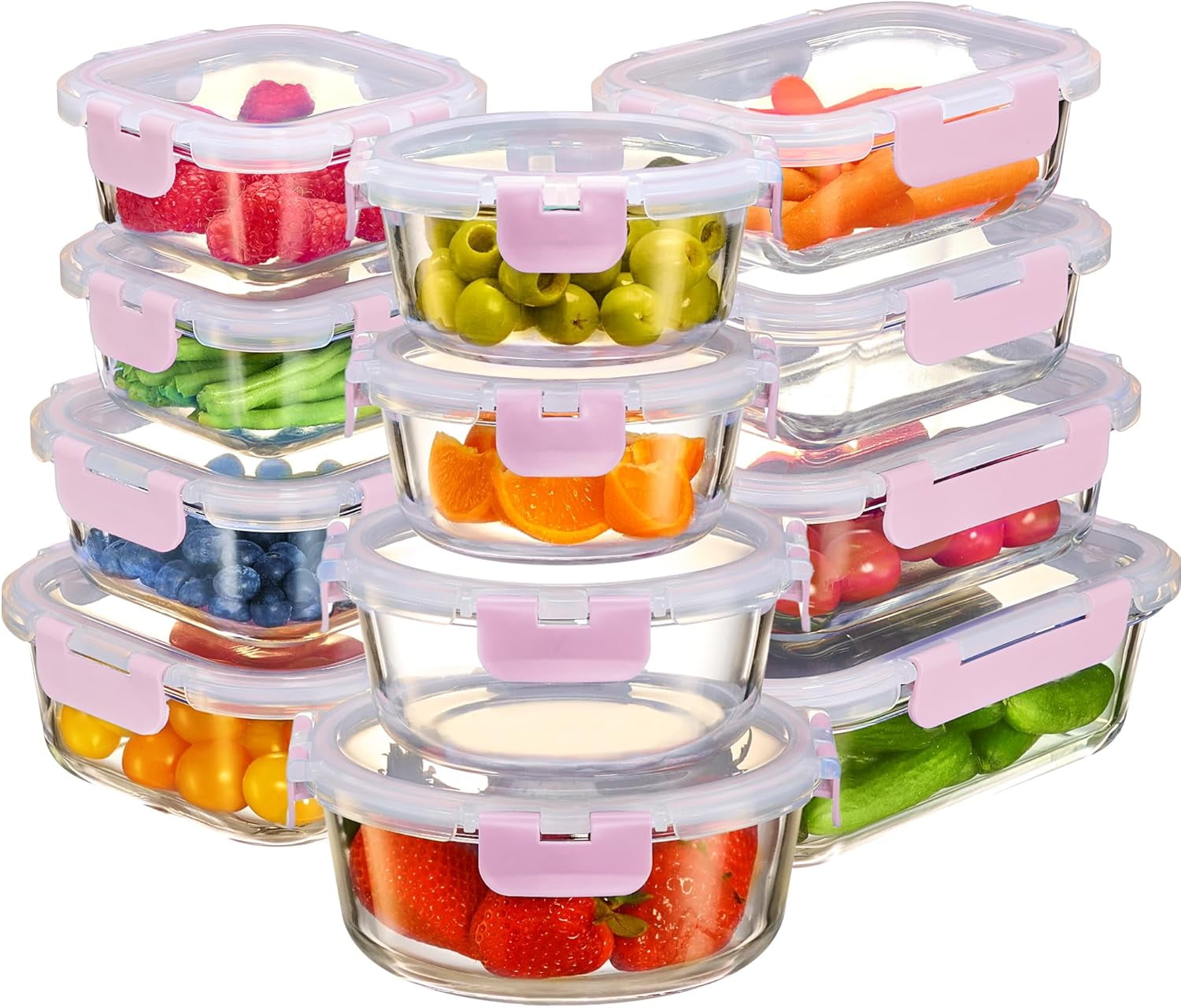 SAIYA 24 Piece Glass Storage Containers with Lids - Leak Proof ...